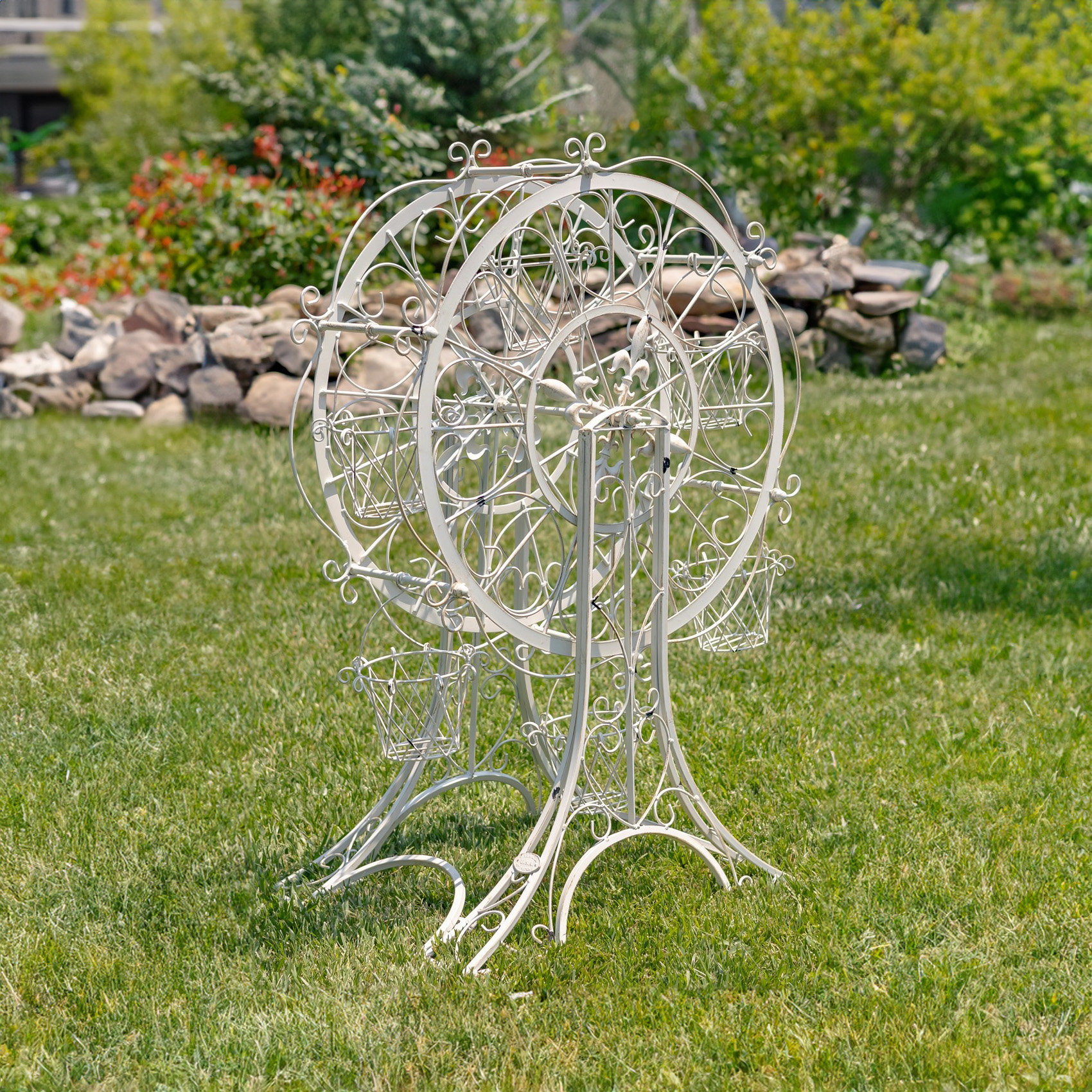 Rosalind Wheeler TALL FERRIS WHEEL PLANT STAND WITH SIX BASKETS IN ANTQ ...