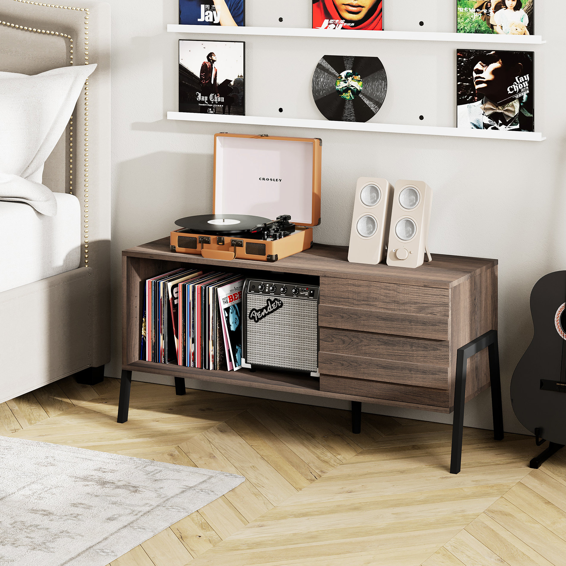 Ebern Designs Turntanble Audio Cabinet & Reviews | Wayfair