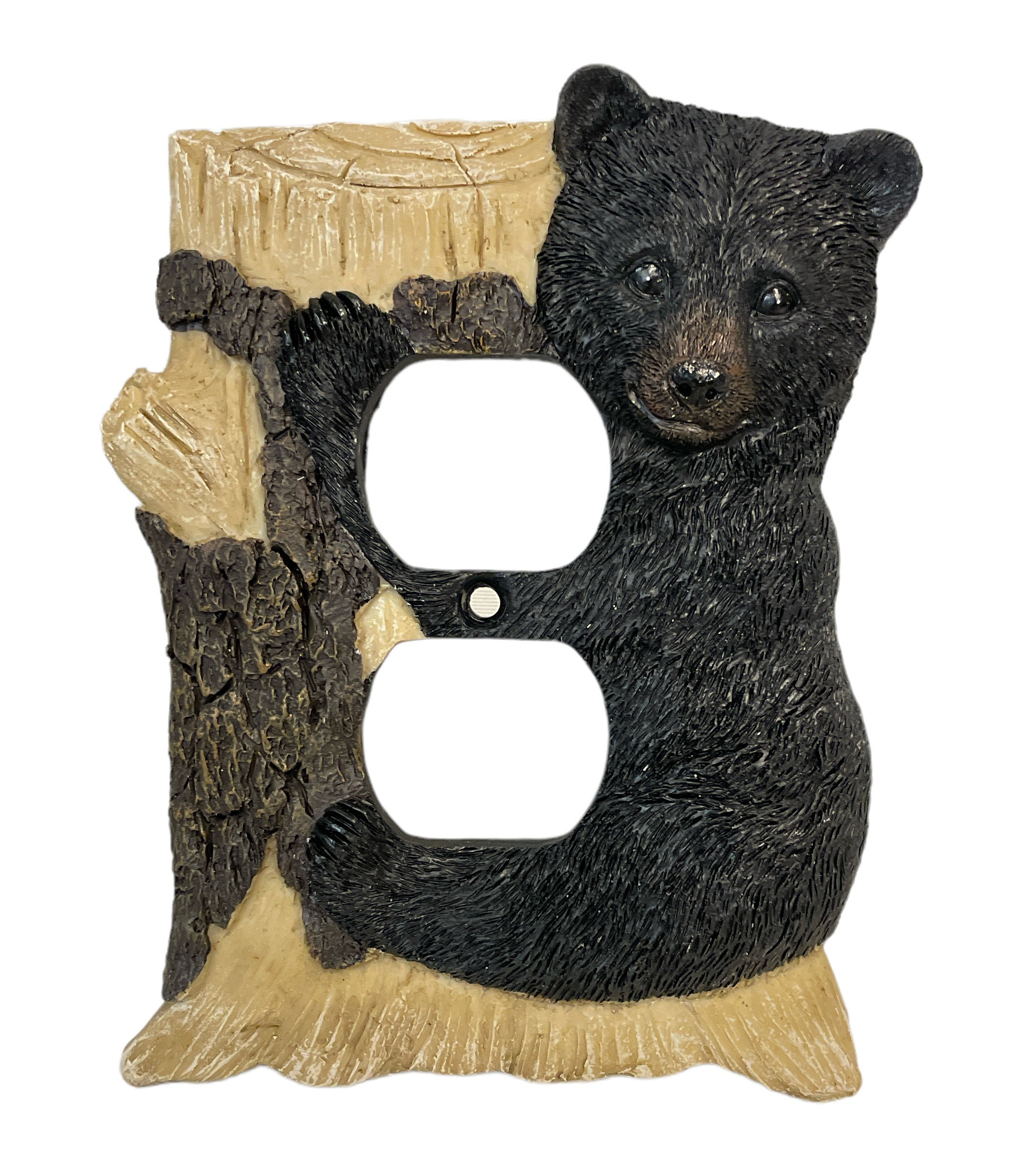 De Leon Collections Woodland Black Bear Cub Tree Stump Single Duplex ...