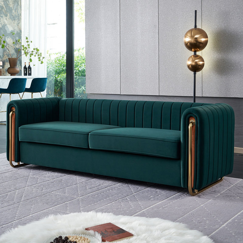 Mercer41 84.25" Modern Tufted Soft Velvet Round Arm Sofa for Living ...
