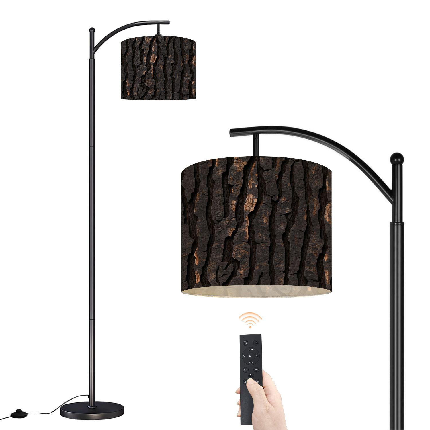 Latitude Run® Arc Floor Lamp Tree Bark Texture Dark Brown Gray Natural ...