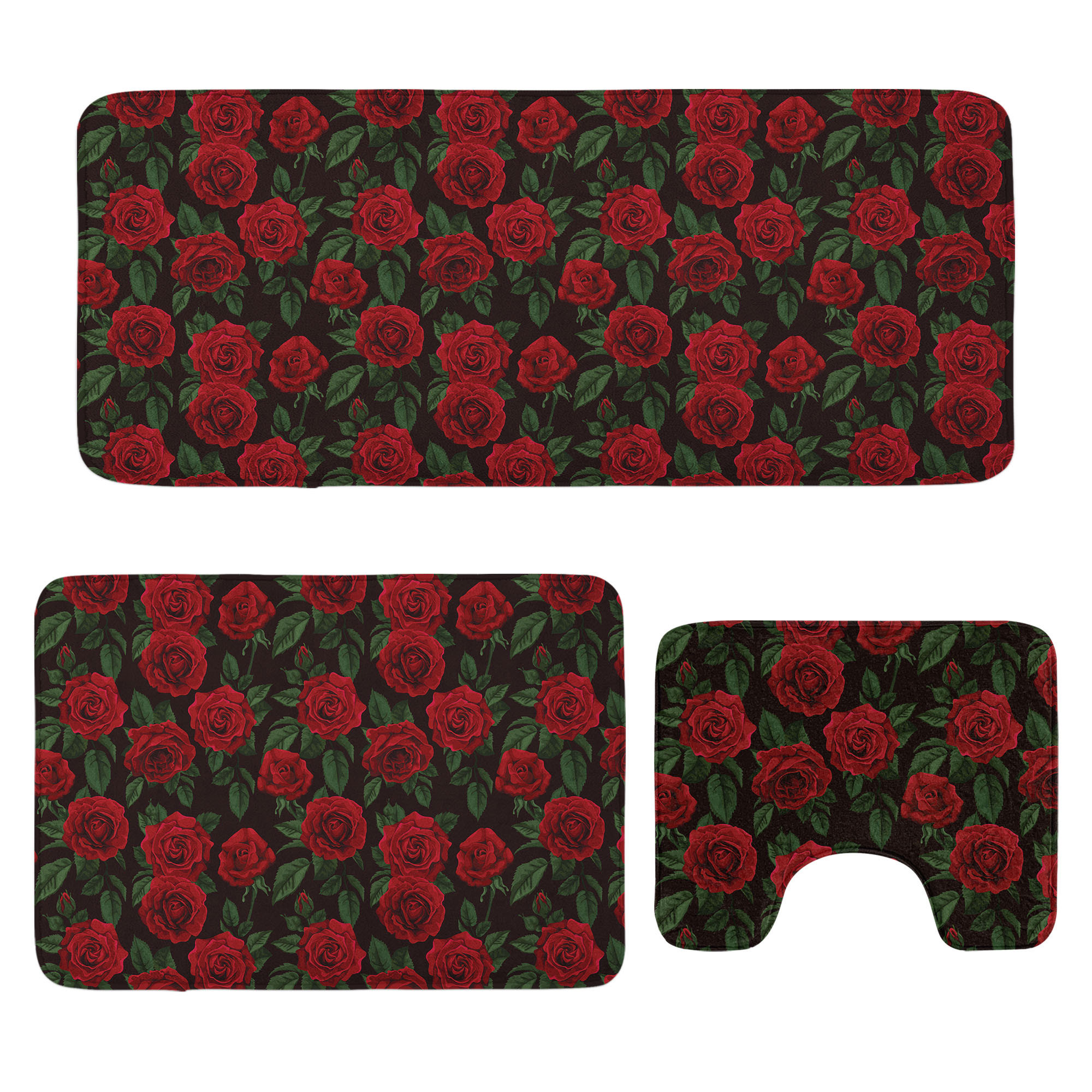 Red Barrel Studio® Rose Bathroom Rug Set 3 Pieces U-Shape & Rectangle ...
