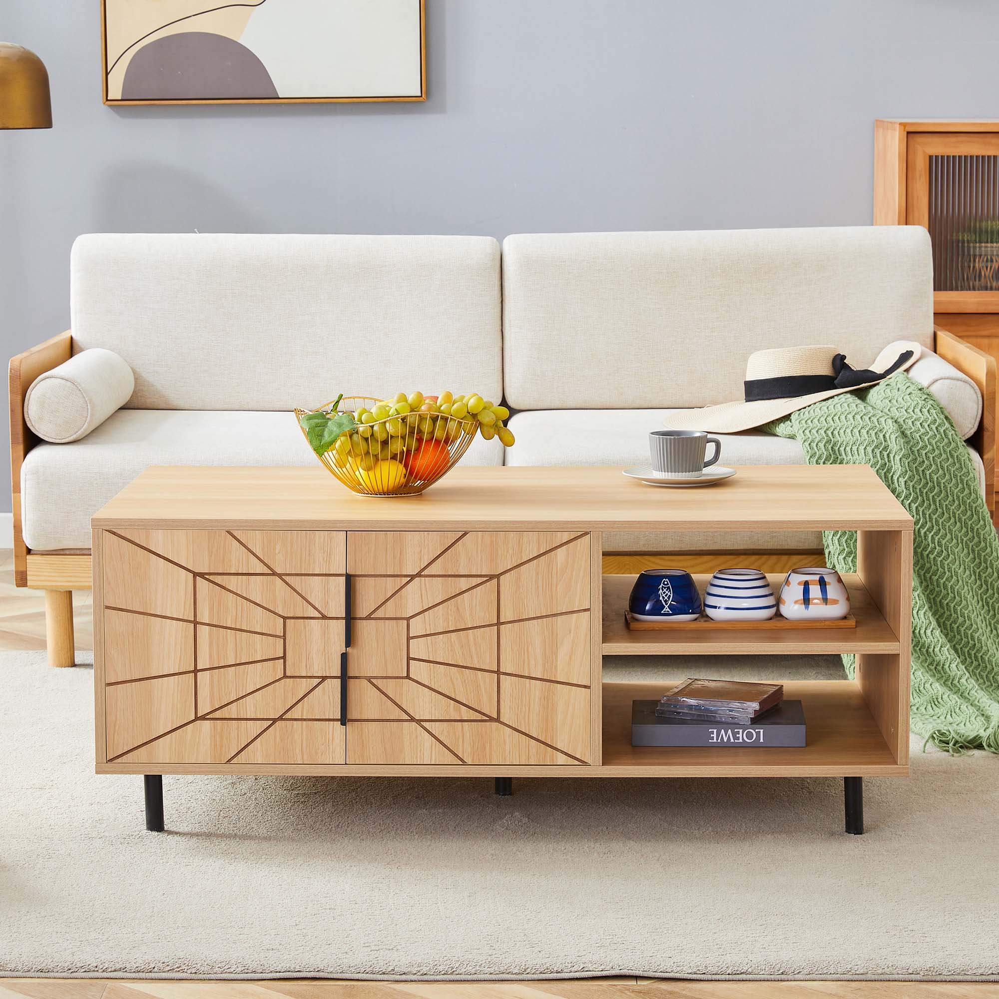 Ebern Designs Nordic Style MDF Natural Wood-Colored Coffee Table - Adds ...