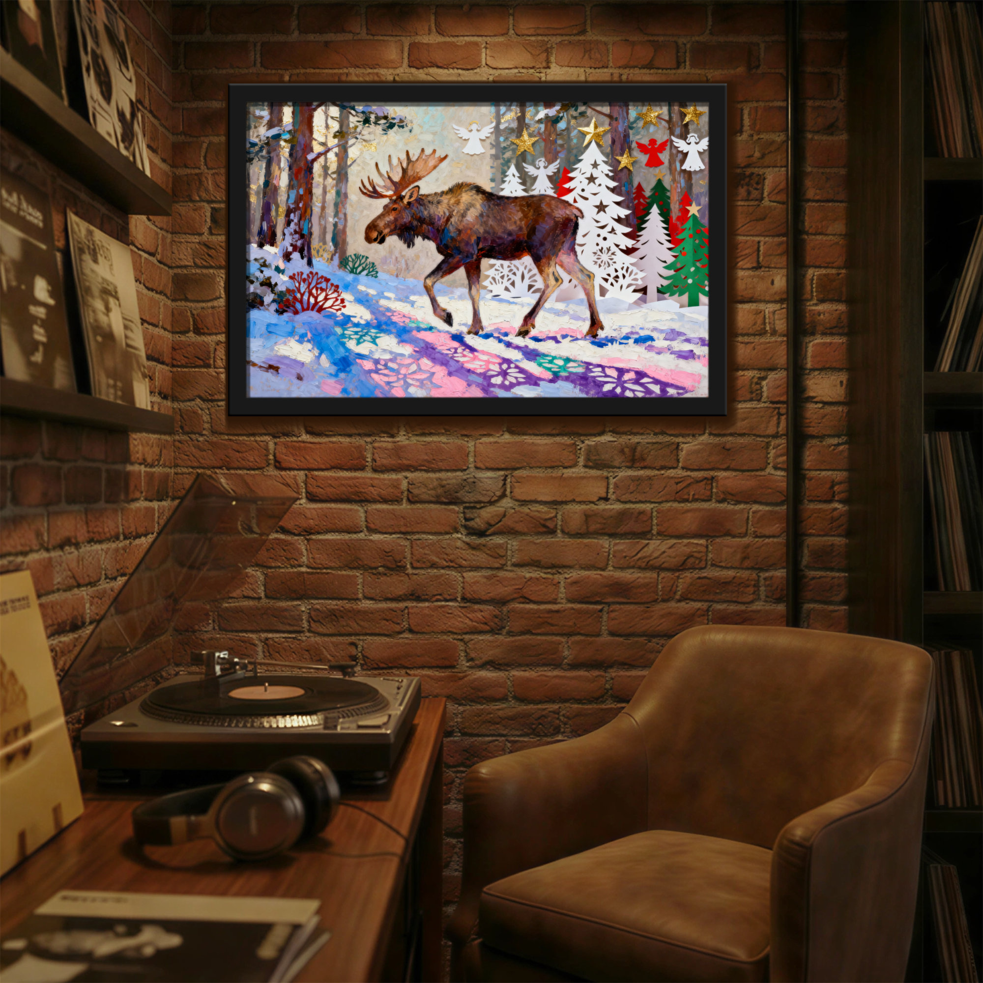 August Grove® Christmas Moose In Winter Forest With Christmas ...