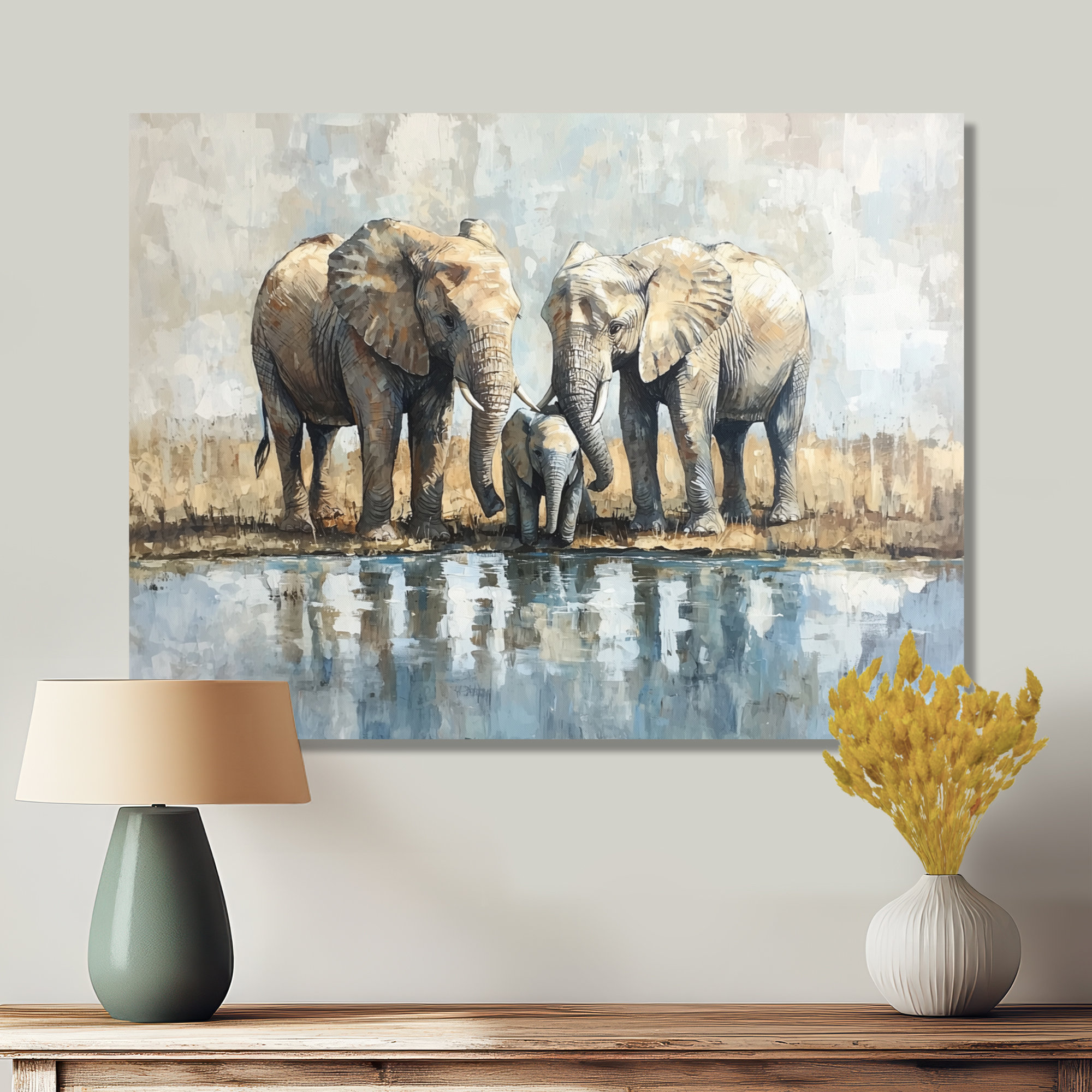 Bungalow Rose Gumbs Elephant Family At The Watering Hole II - elephant ...