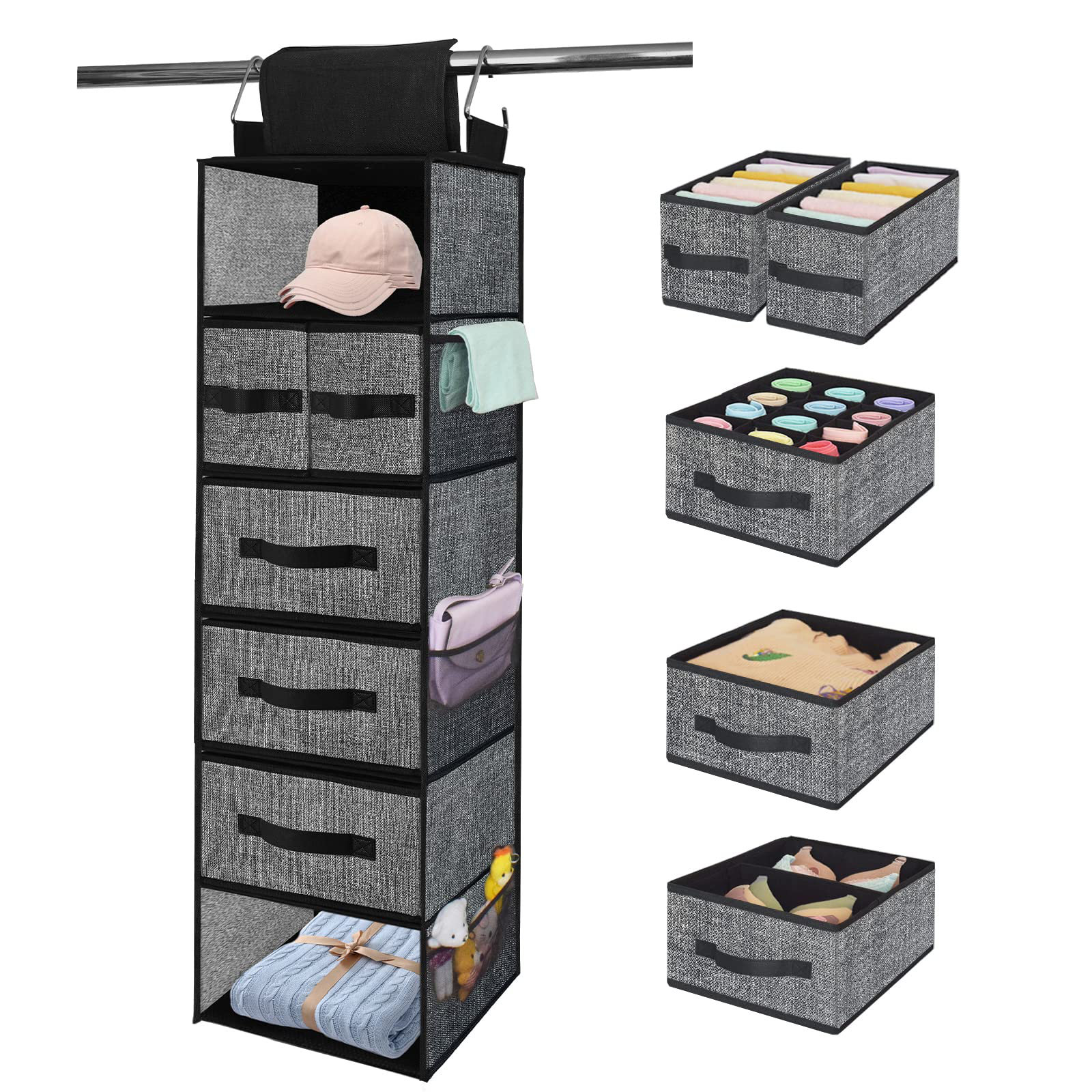 Rebrilliant Hanging Closet Organizer With Drawers - 6 Shelf ...