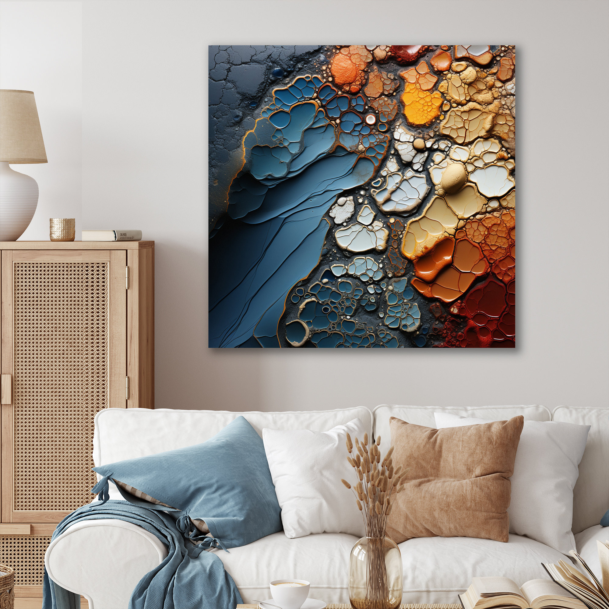 Latitude Run® Blue and Orange Fluid Movements - Abstract Shapes Wall ...