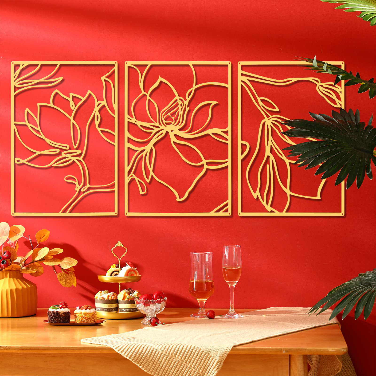 Lark Manor 3 Panels Metal Flowers Wall Decor Modern Abstract Nature ...