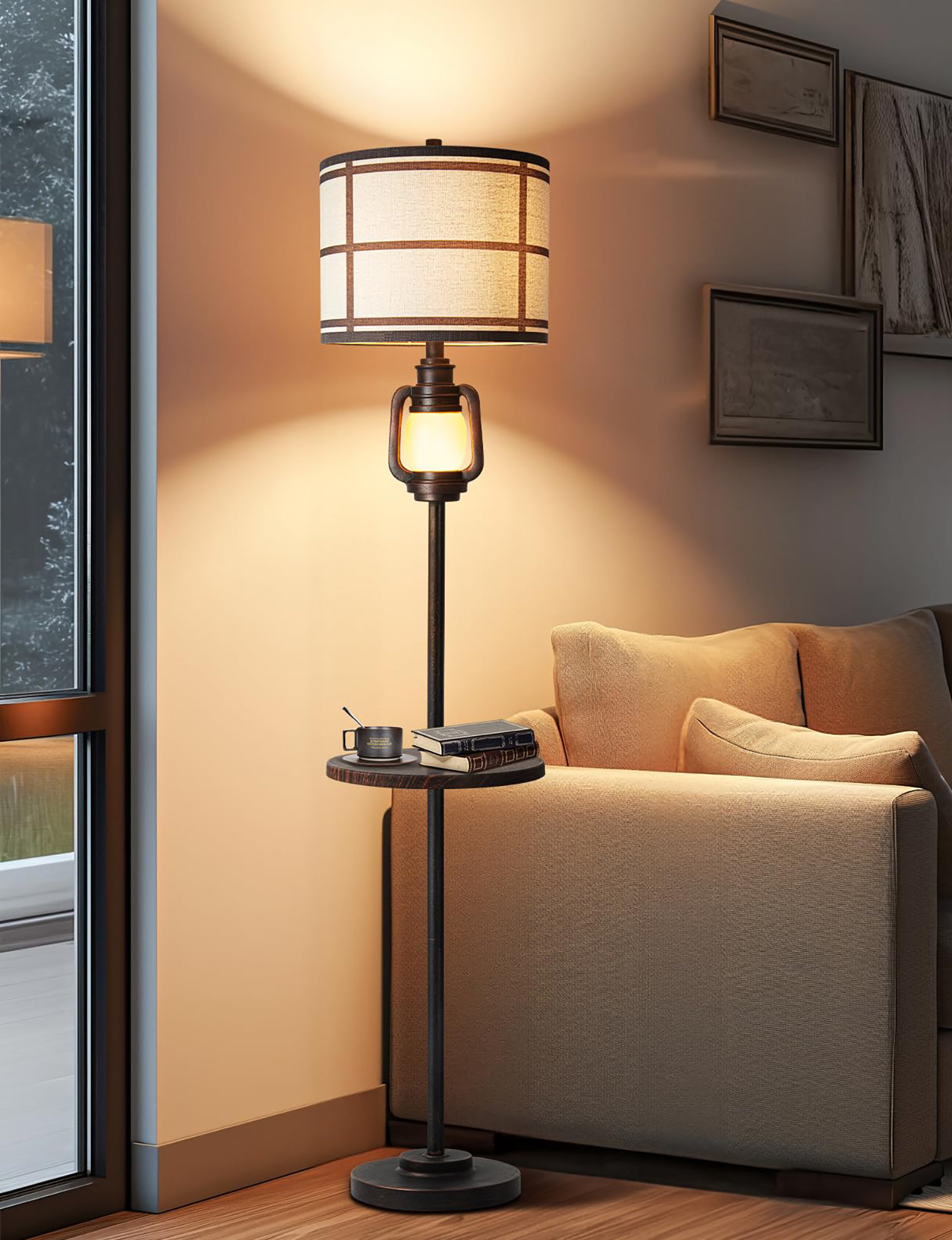 Longshore Tides Rustic Farmhouse Metal Tray Floor Lamp For Living Room ...