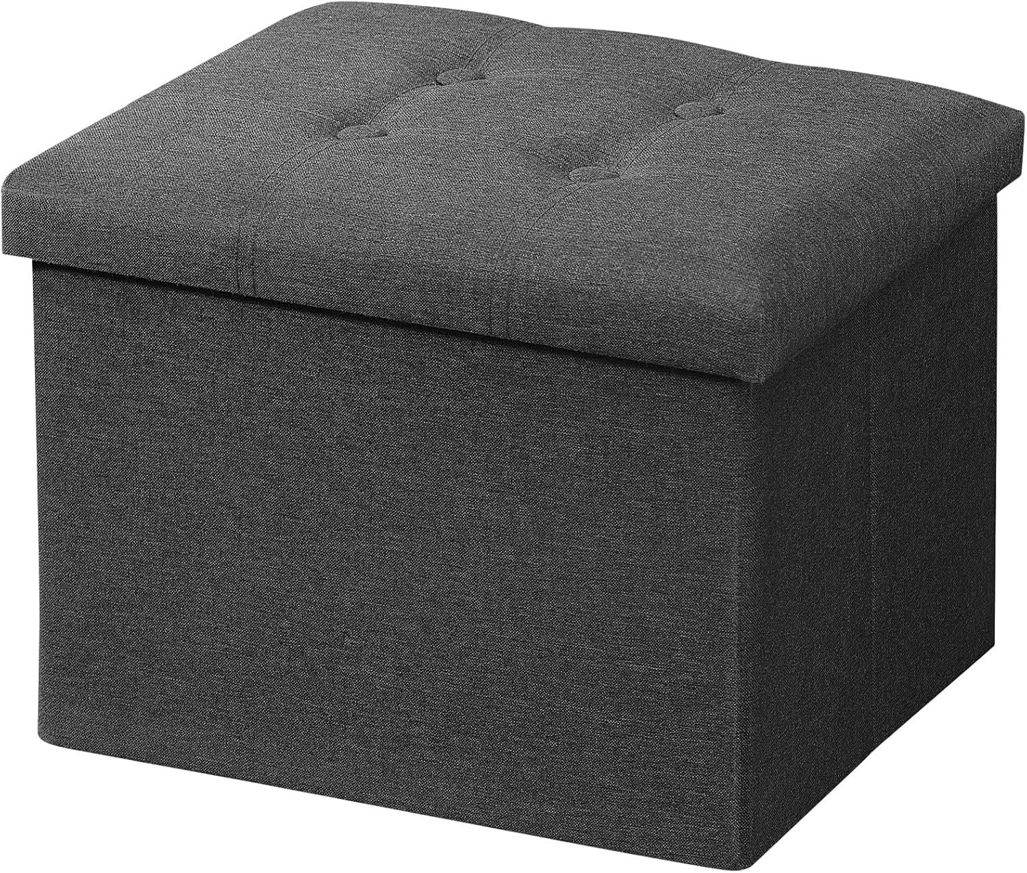 Ebern Designs Storage Ottoman Folding Foot Rest Stool, 17 inch Linen ...