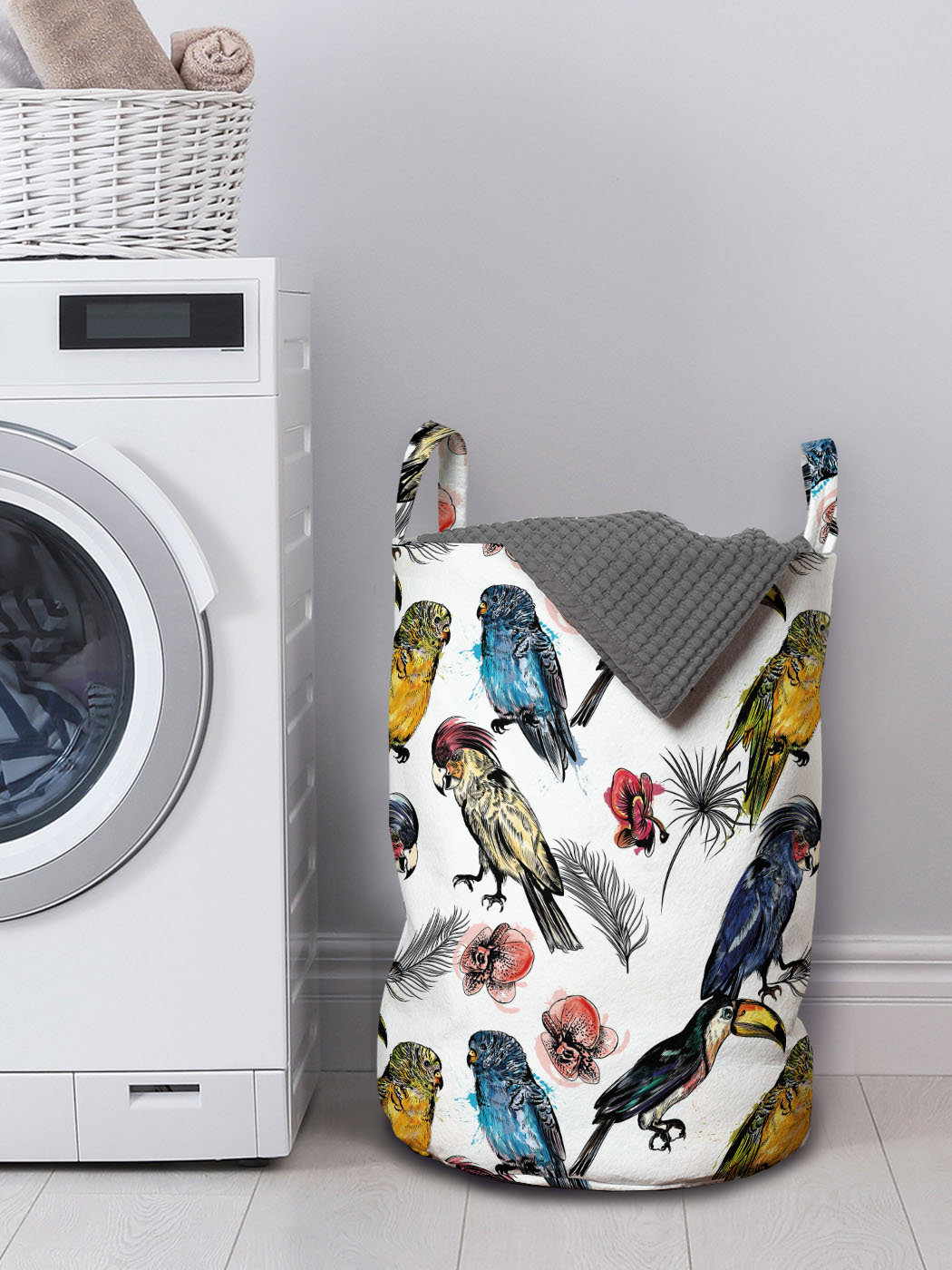 East Urban Home Bird Laundry Bag, Watercolor Tropical Parrot, 13" x 19 ...