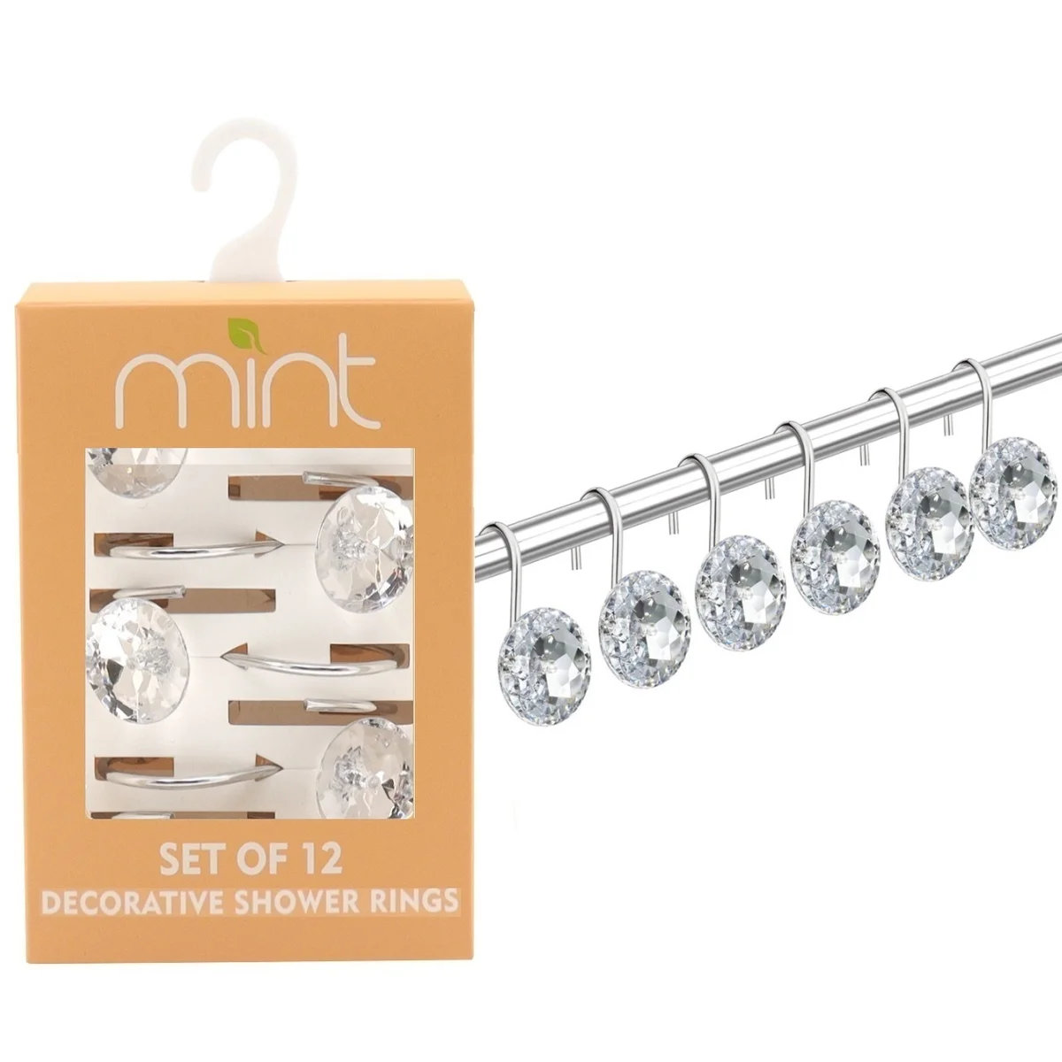 J&V Textiles Shower Curtain Hook Rings (12-Pack) Crystal Clear Acrylic ...