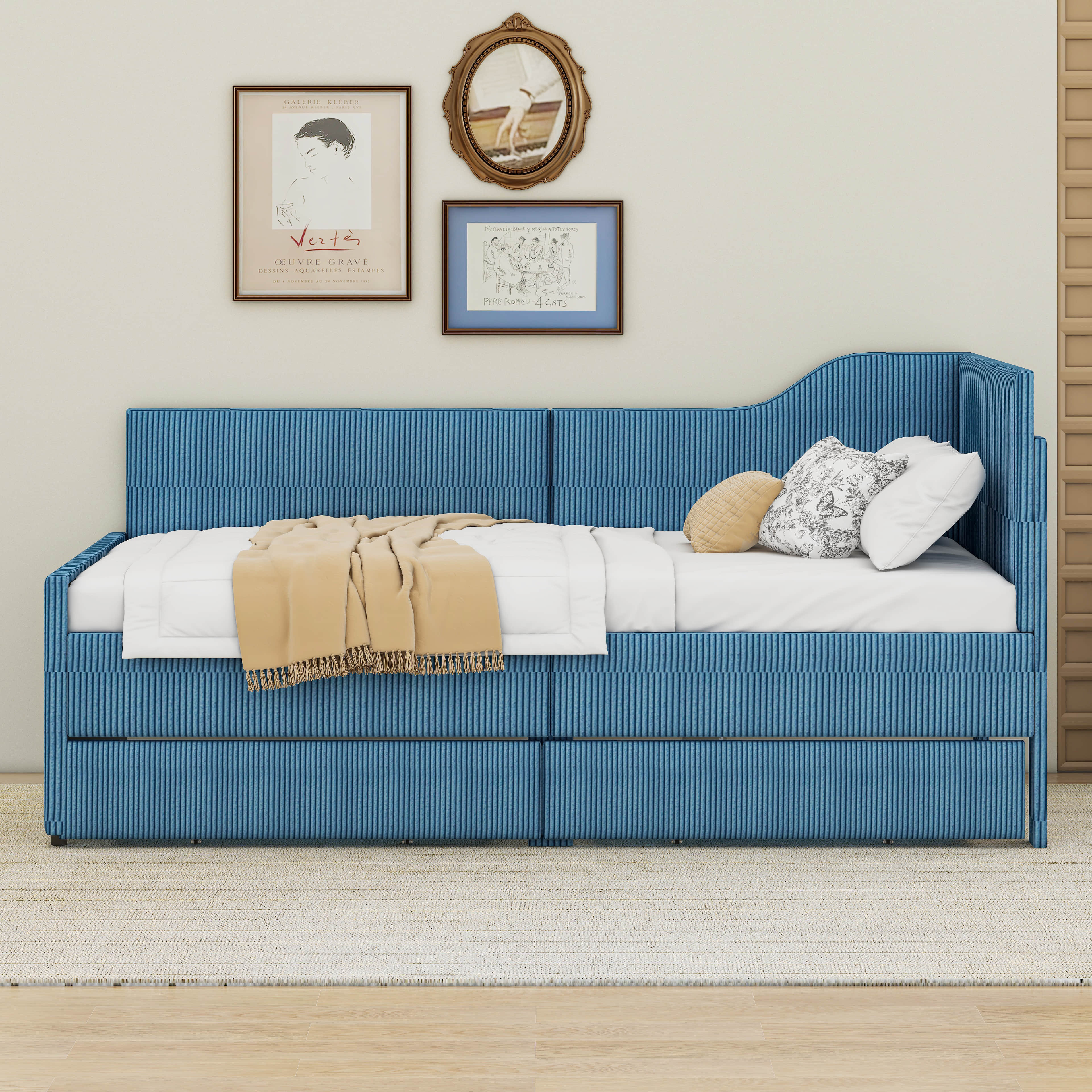 Cosmic Twin Size L-Shaped Upholstered Corduroy Daybed with 2 Drawers ...