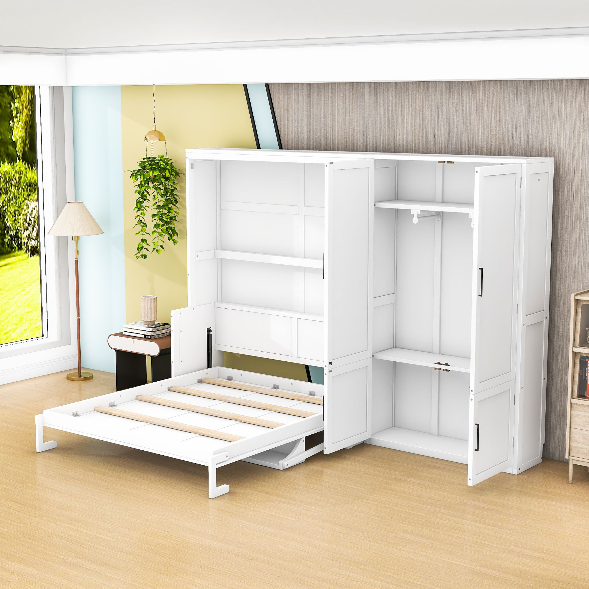 Red Barrel Studio Queen Wooden Murphy Bed Wall Bed with wardrobe ...