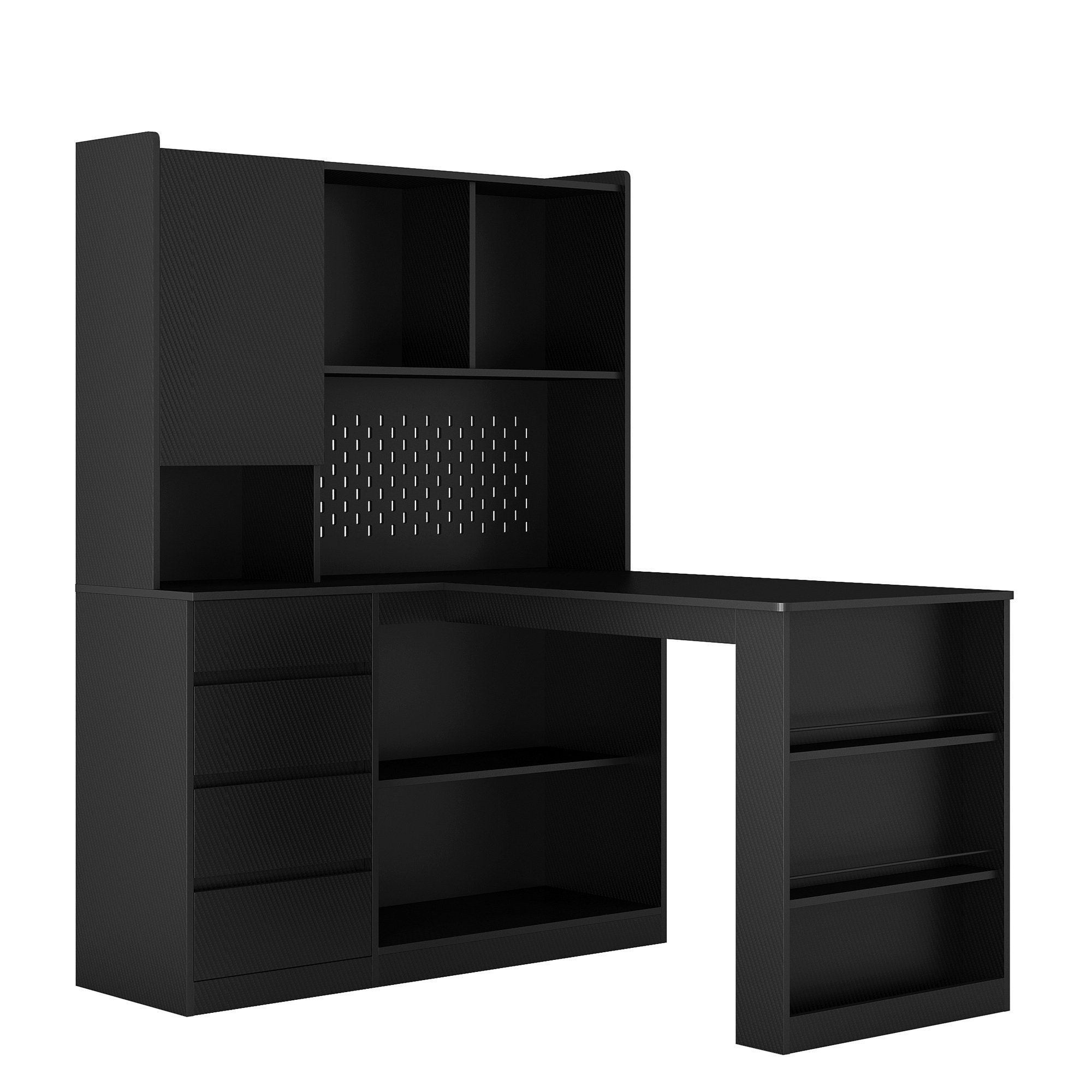 Latitude Run® L Shaped Desk,Computer Desk With Drawers,Bookshelf ...