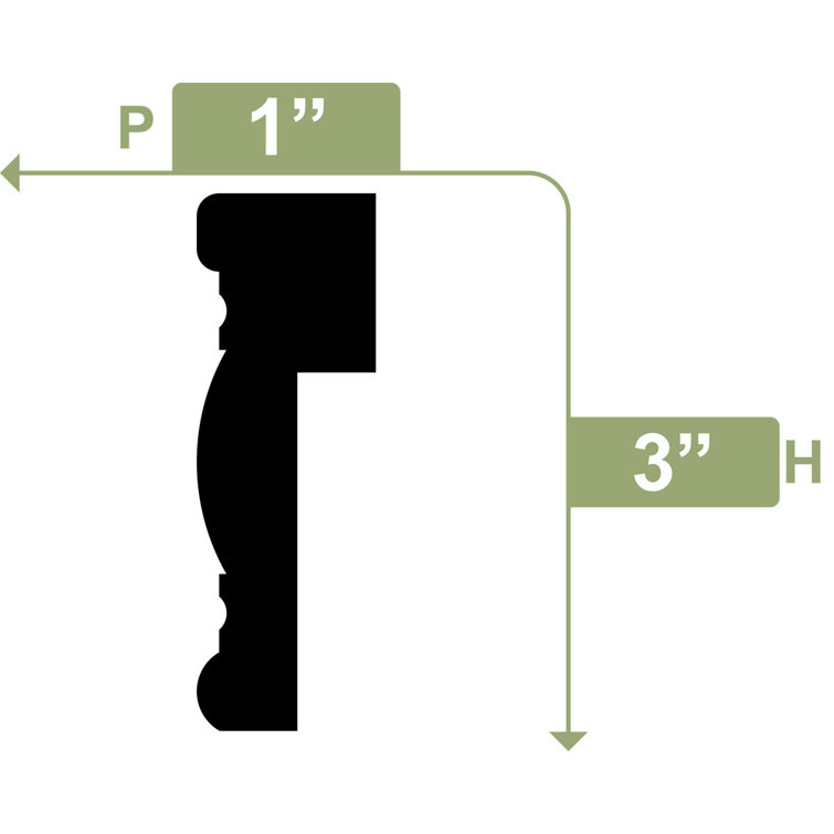 PCI Enterprises 3"H x 1"P x 96"L Decorative Wainscot Cap Moulding, PVC ...