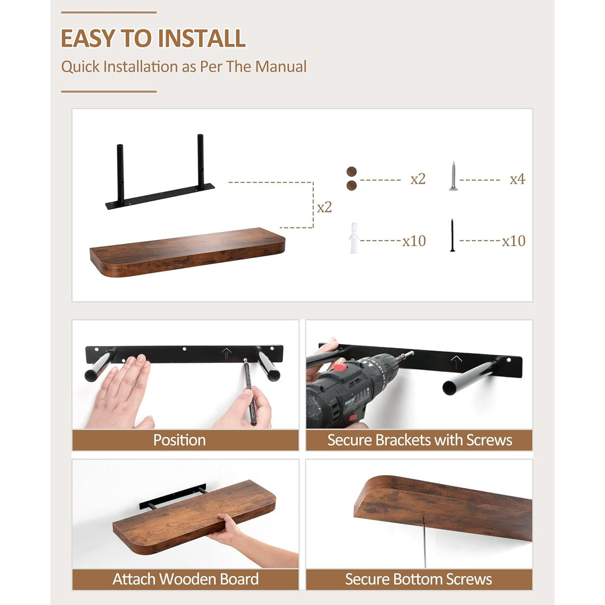 Millwood Pines Wood Floating Shelves for Wall, 24 Inch Wall Mounted ...