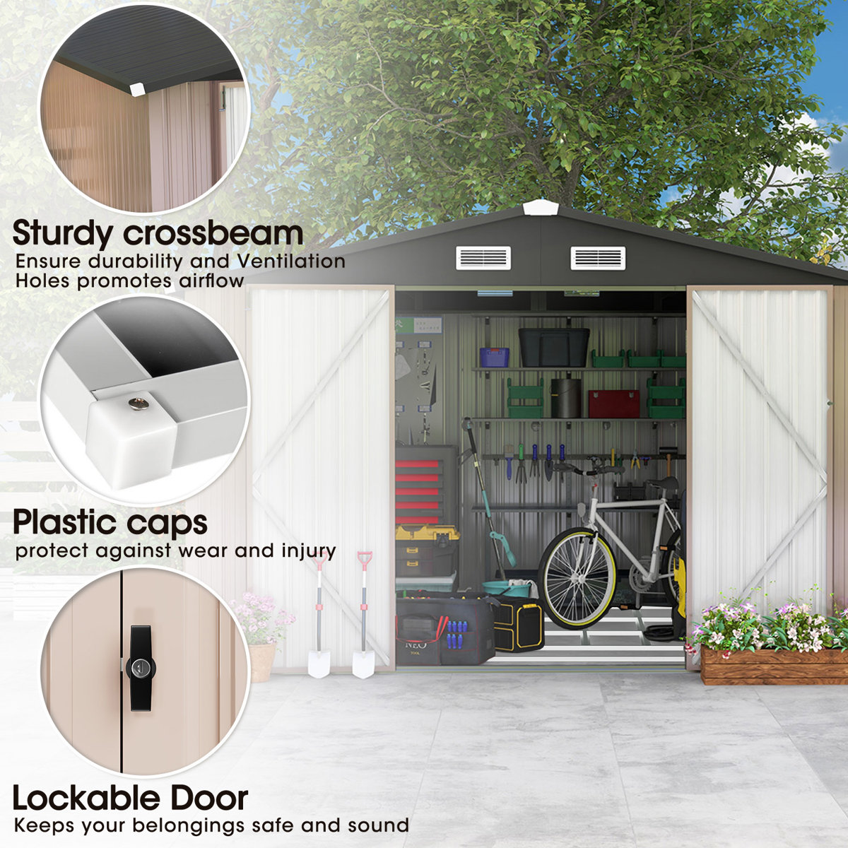 JolyDale 10 ft. W x 8 ft. D Metal Lean-to Storage Shed with Metal Frame ...