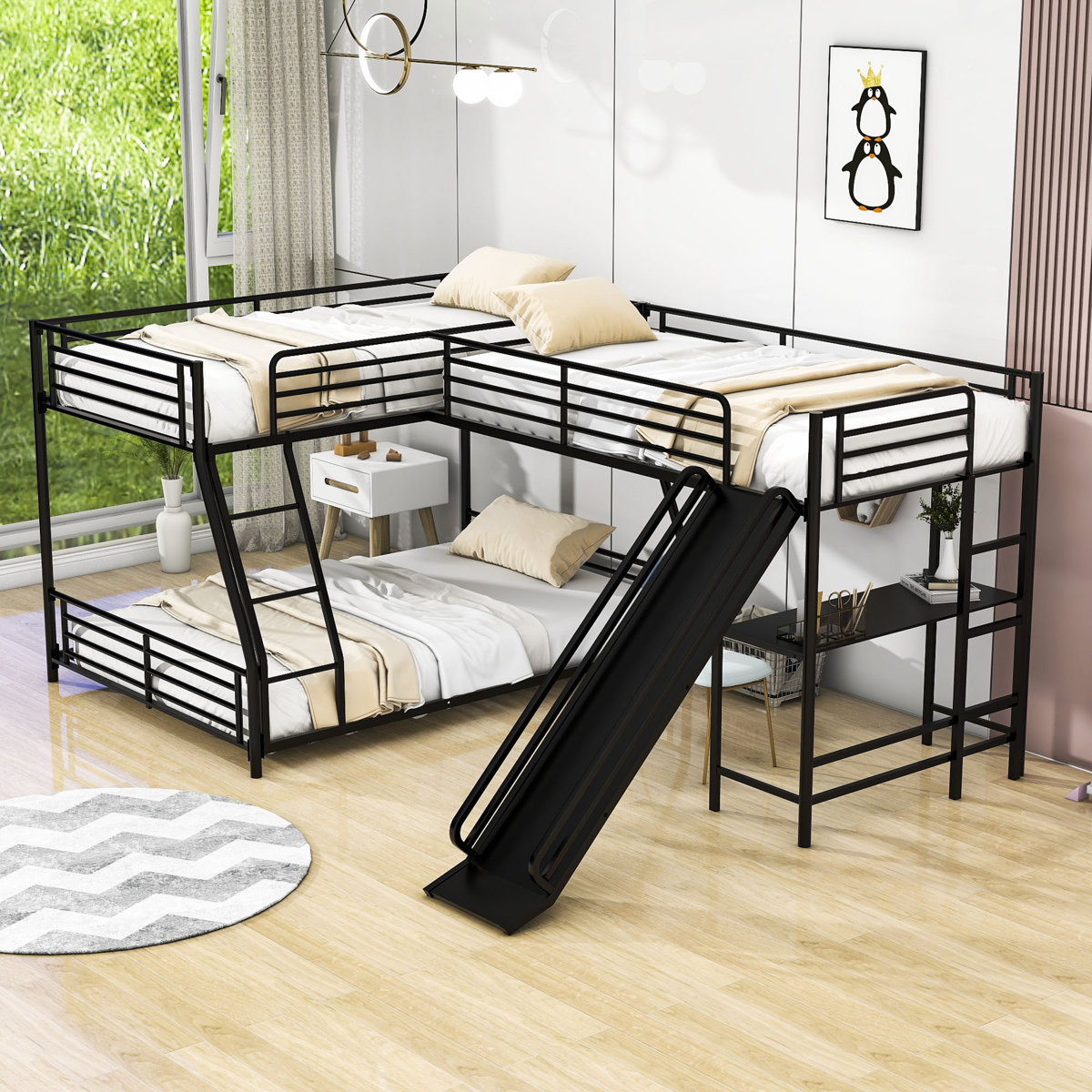 Viv + Rae™ Kitson Twin Over Full Metal L-Shaped Bunk Bed with Built-in ...