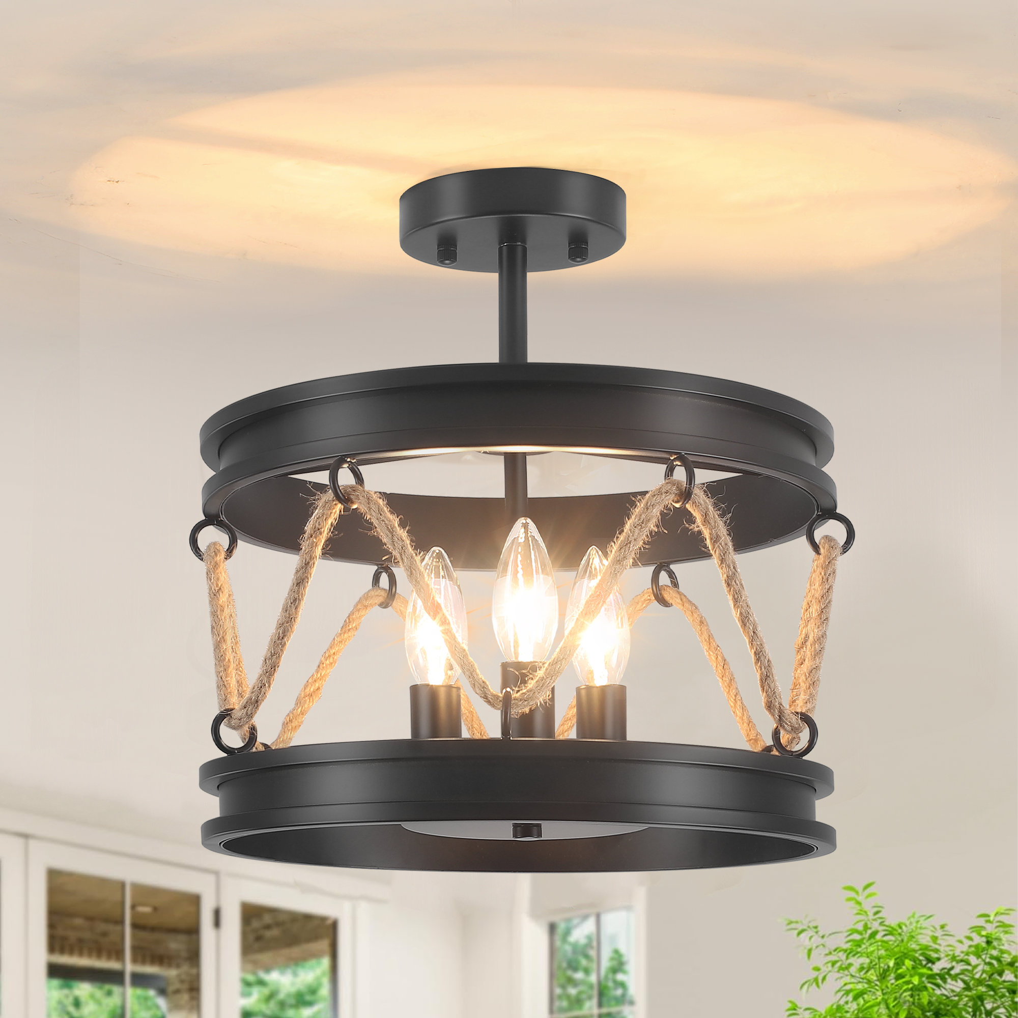 Latitude Run® Akuna 3 - Light 13"W Dimmable Metal Drum Semi Flush Mount ...