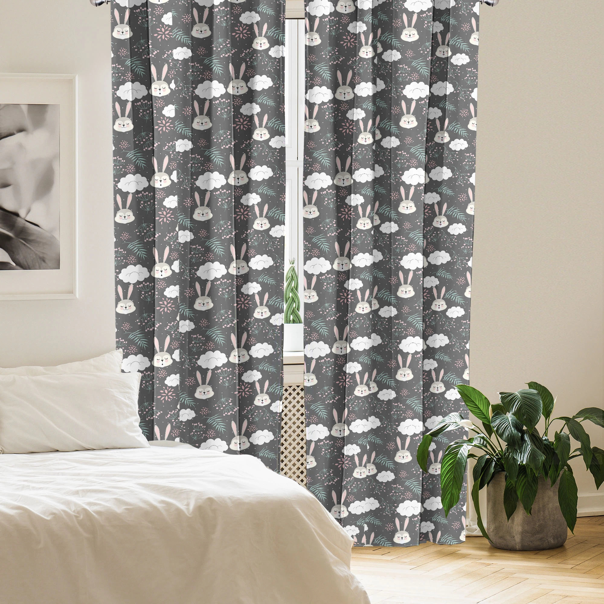 East Urban Home Rabbit Floral Semi-Sheer Rod Pocket Curtain Panels ...