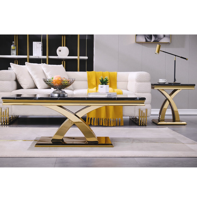 Mercer41 Jovita Black and Gold Coffee Table for Living Room | Wayfair