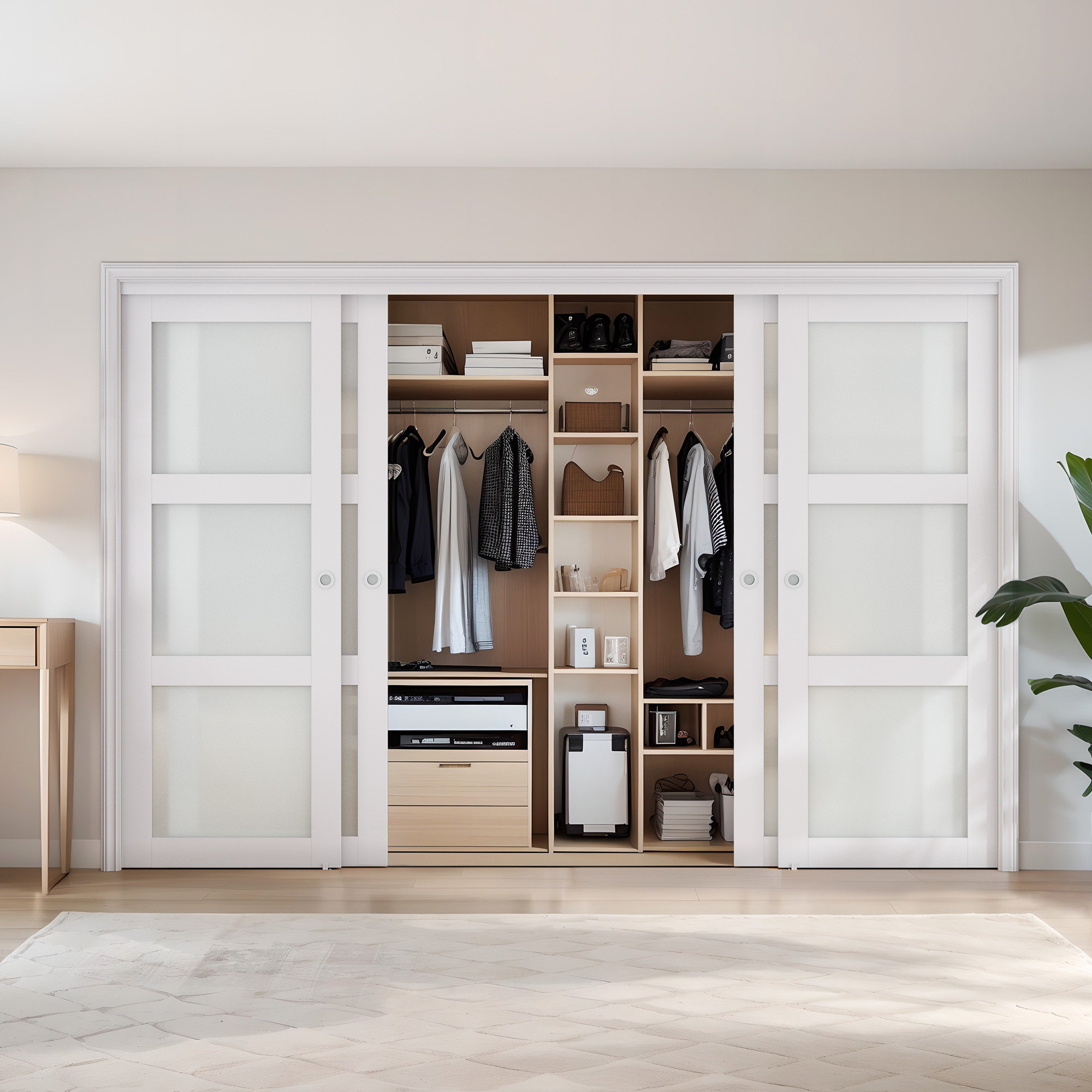 Doorfusion Portes De Garde Robe Coulissantes En Verre Givré Double Avec