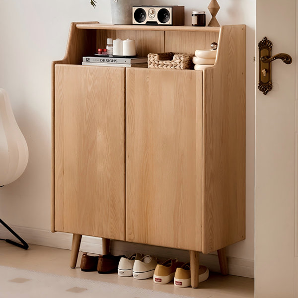 Coxambrey 25.59" Natural Wood Color Solid wood Oak Shoe Storage | Wayfair