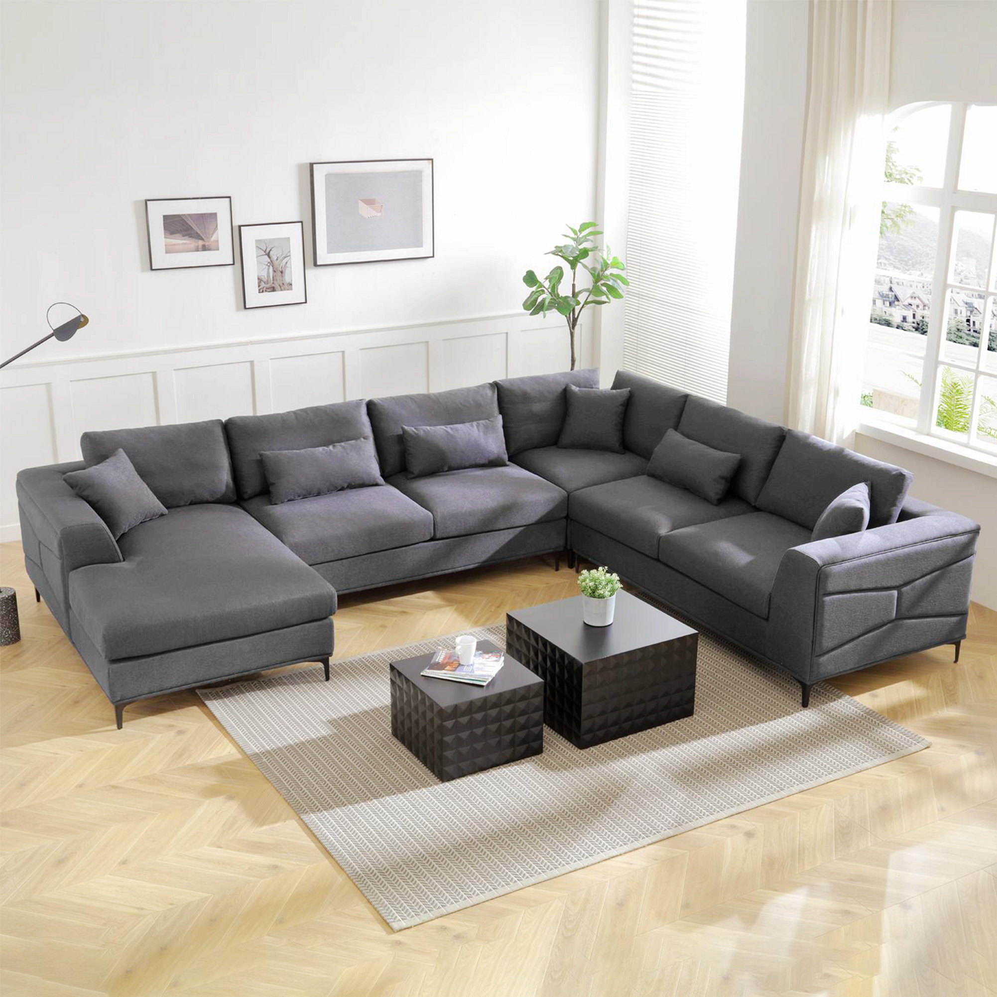 Angel Queen Large Sectional Sofa With Tufted Pattern On Outer Armrest ...