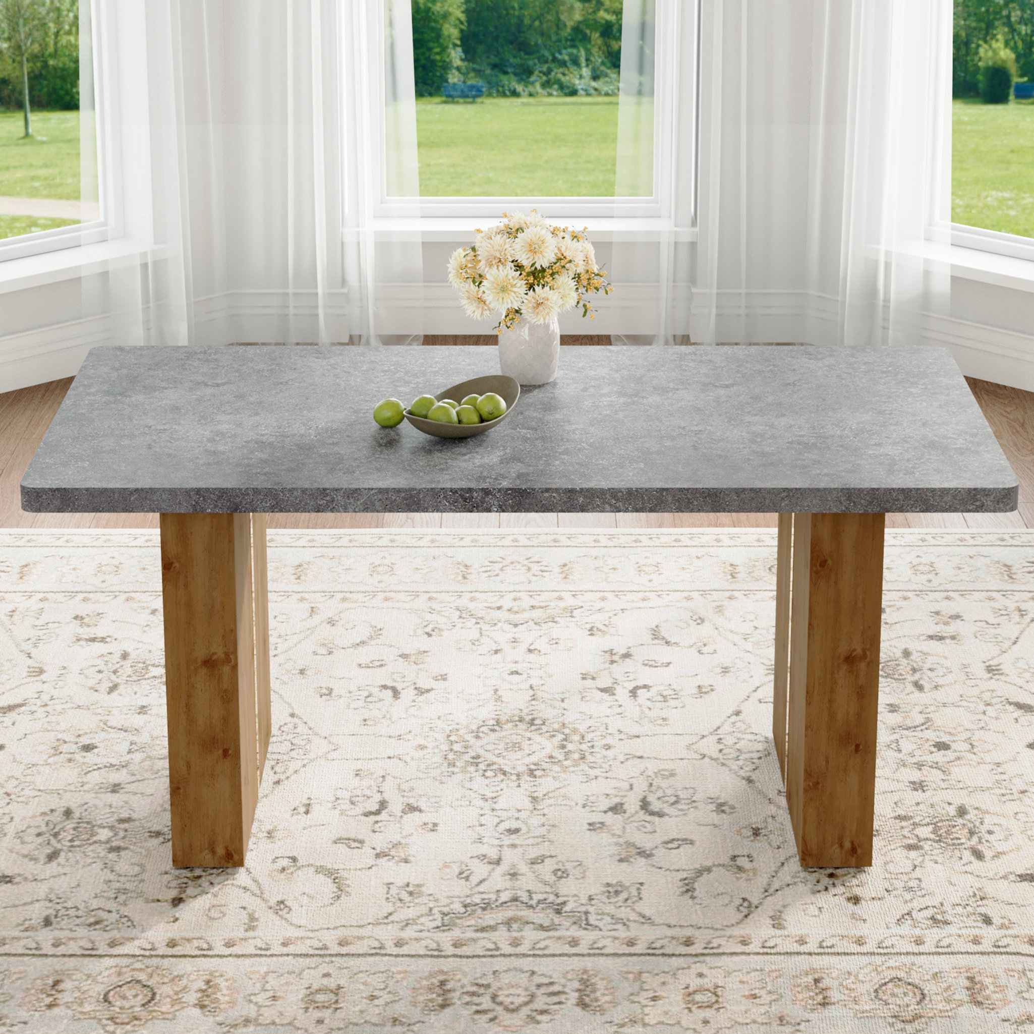 Ivy Bronx Large Modern Rectangular Table With Patterned Top And Large ...