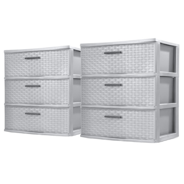 Sterilite 3 Drawer Wide Storage Tower, Plastic Weave Organizer, Cement ...