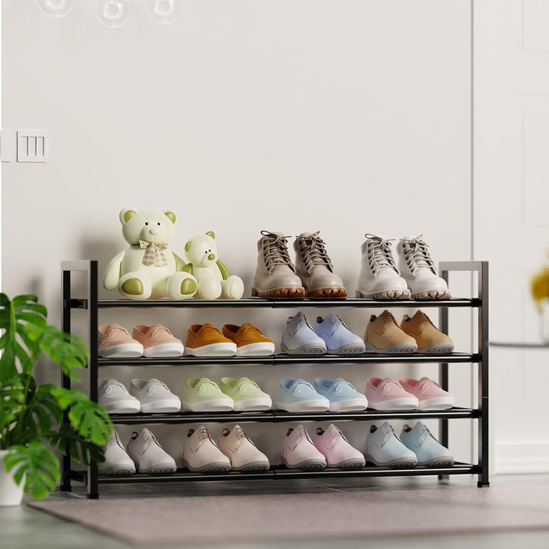 Latitude Run® 4-Tier Expandable Shoe Rack for Closet,18''-33 ...