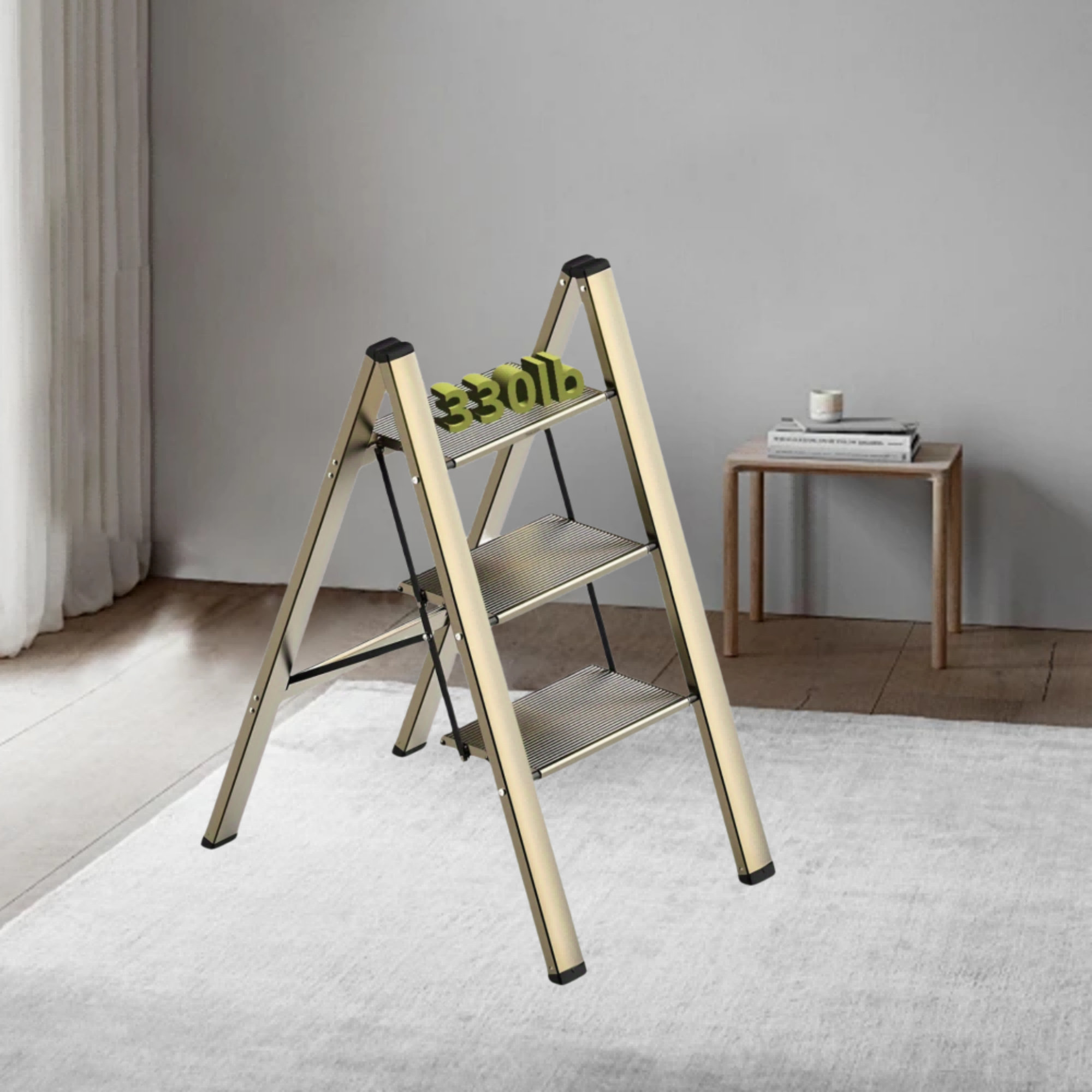 WFX Utility™ 3 Step Ladder Aluminum Light Folding Step Bench With Wide ...