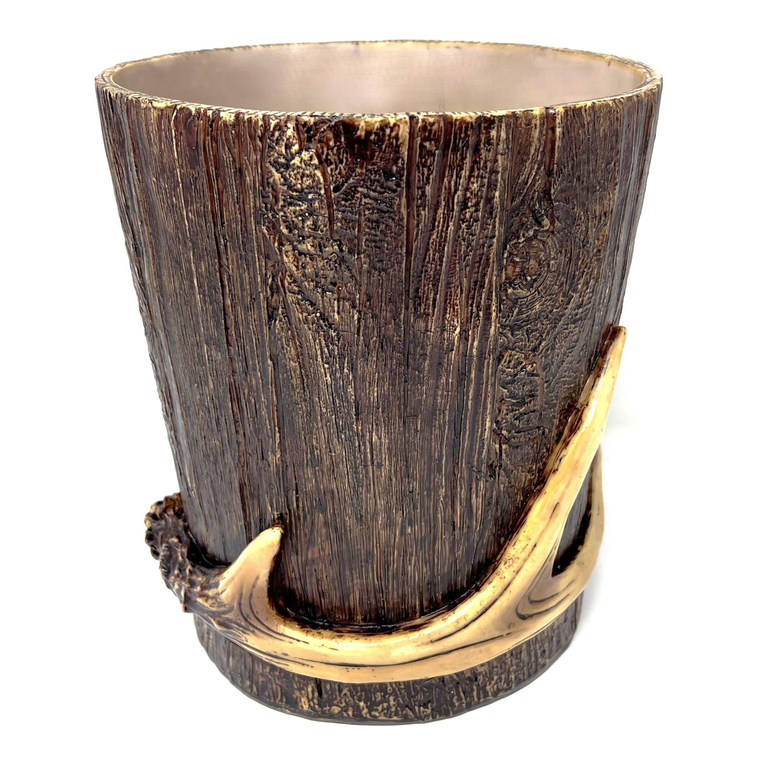 Decor Idea Realistic Wood with Faux Antler Accent Wastebasket ...