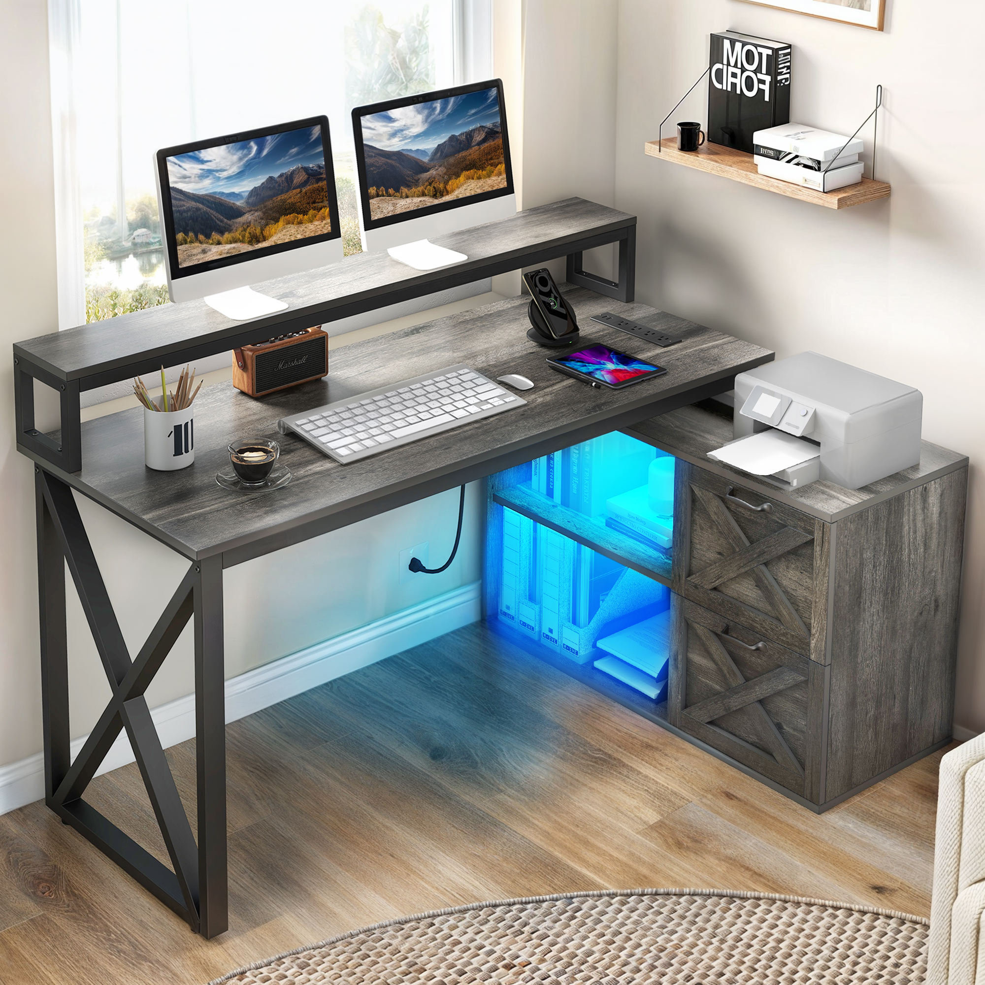 Trent Austin Design Montijo 55'' L-Shaped Computer Desk with LED Lights ...