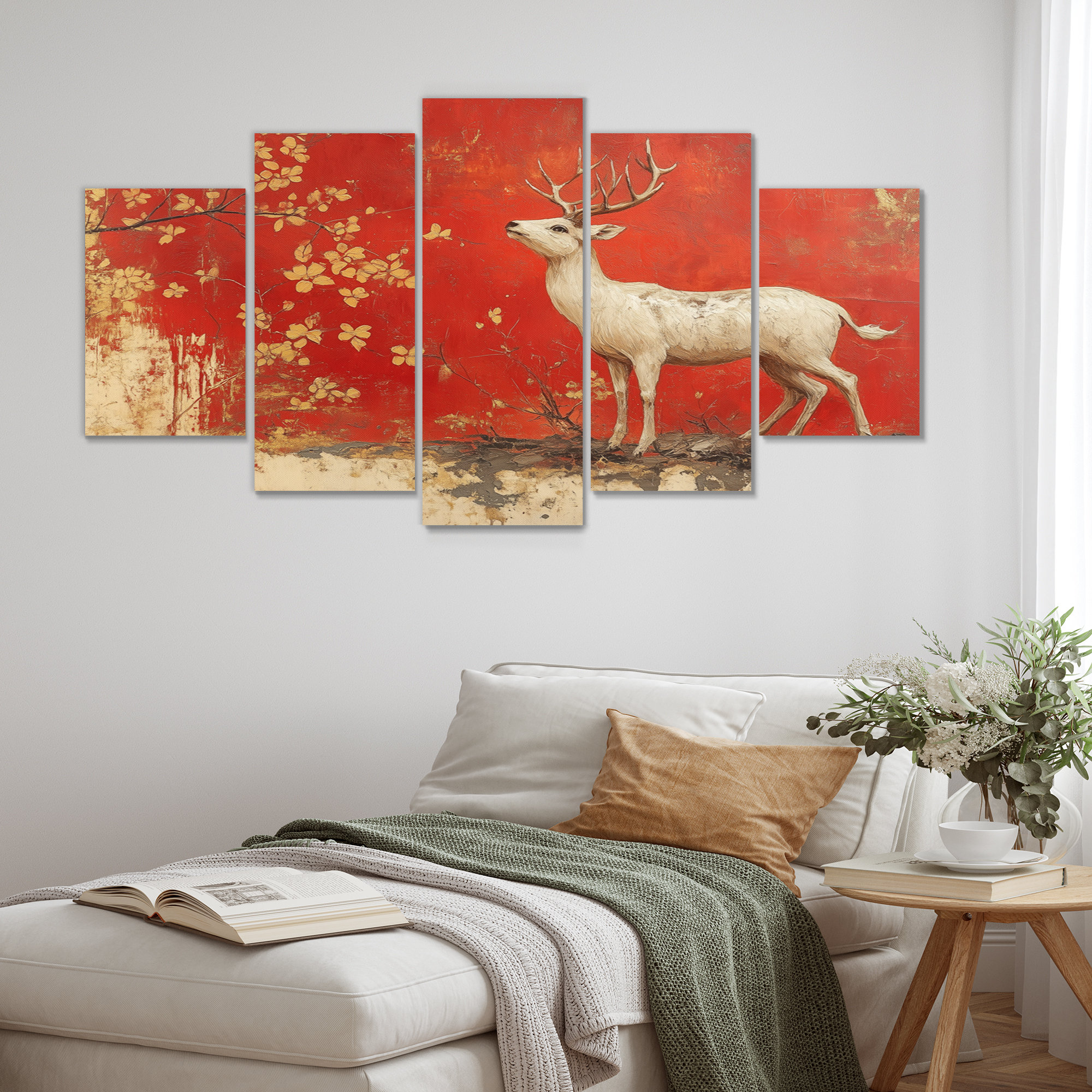 Millwood Pines White And Red Deer Chinese Zodiac - Deer Animal Wall Art ...