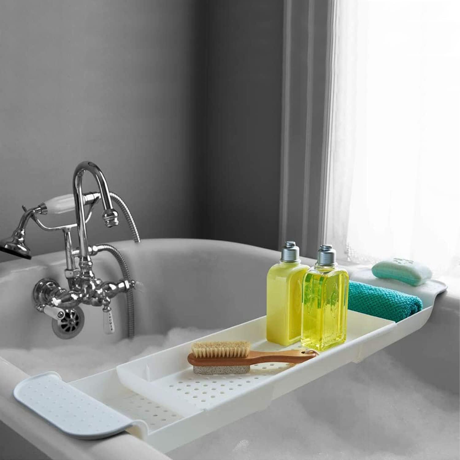 OUMIKEJI Expandable Bathtub Caddy Tray, Plastic Drain Bath Tub Tray ...