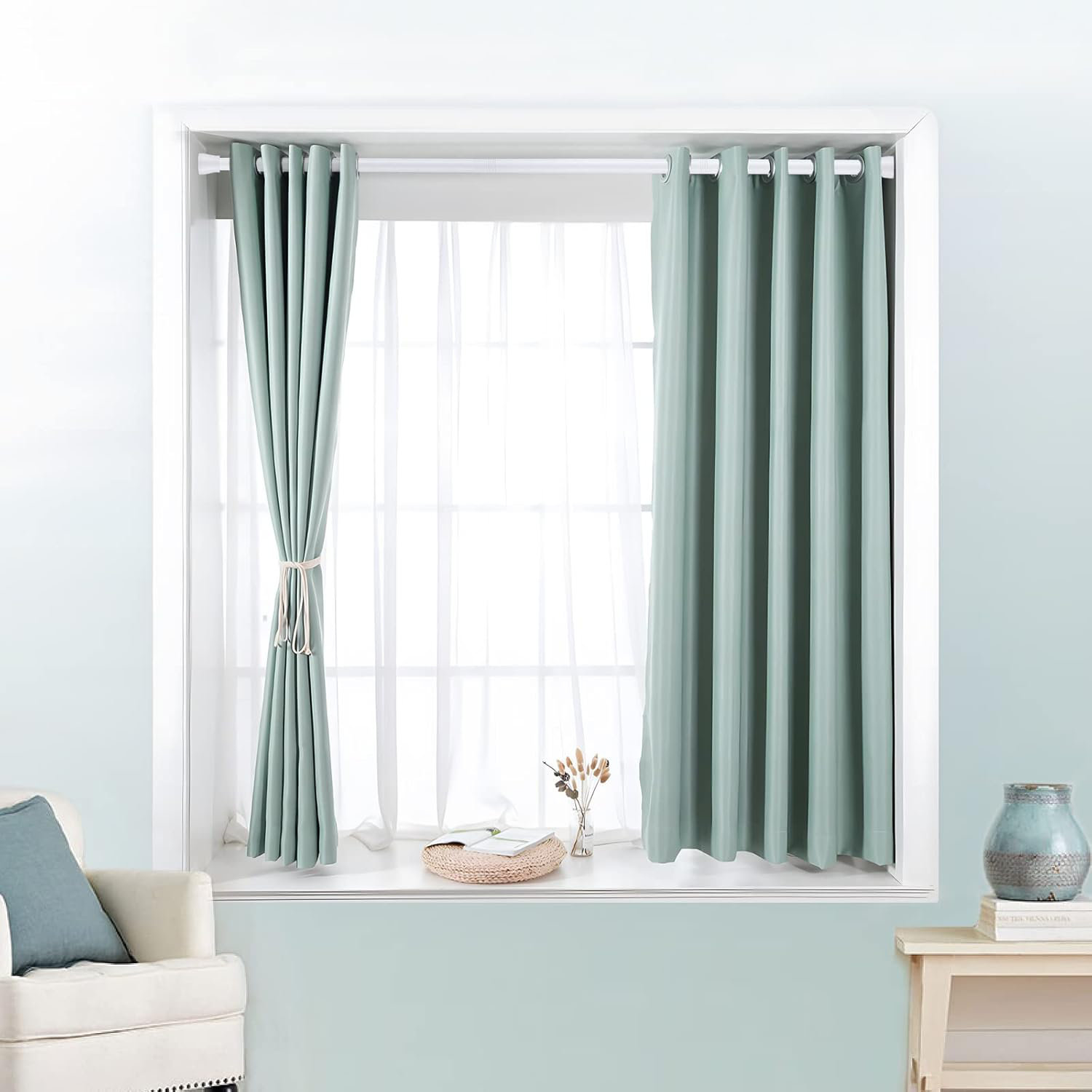 JJbaok Adjustable Tension Curtain Rod No Drilling Required Spring ...