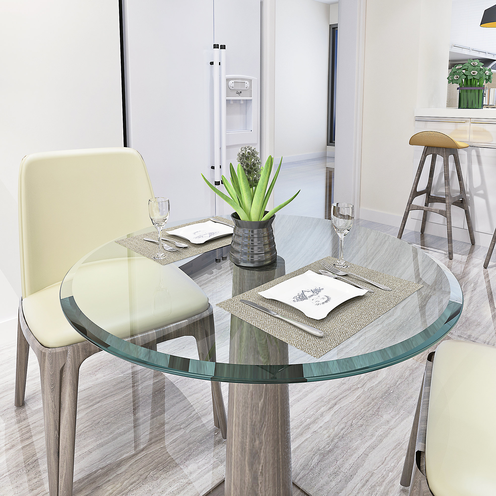 IANIYA Plateau de table rond en verre Isola, rebord biseauté épais de 1 ...