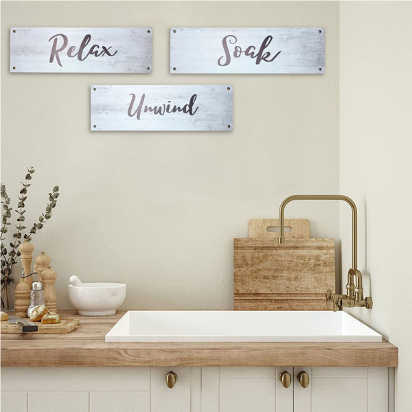 Gracie Oaks Rustic bathroom wall décor wood sign relax soak unwind sign ...
