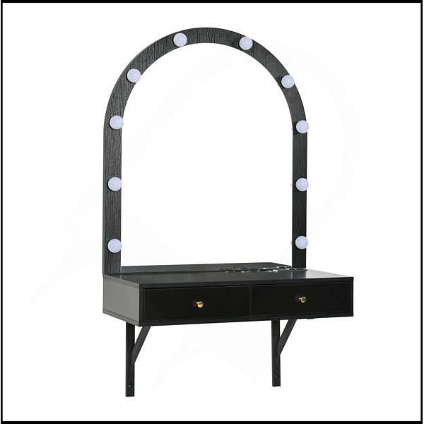 Mercer41 Floating Makeup Vanity Desk With Mirror & 3-Color Lights, Wall ...