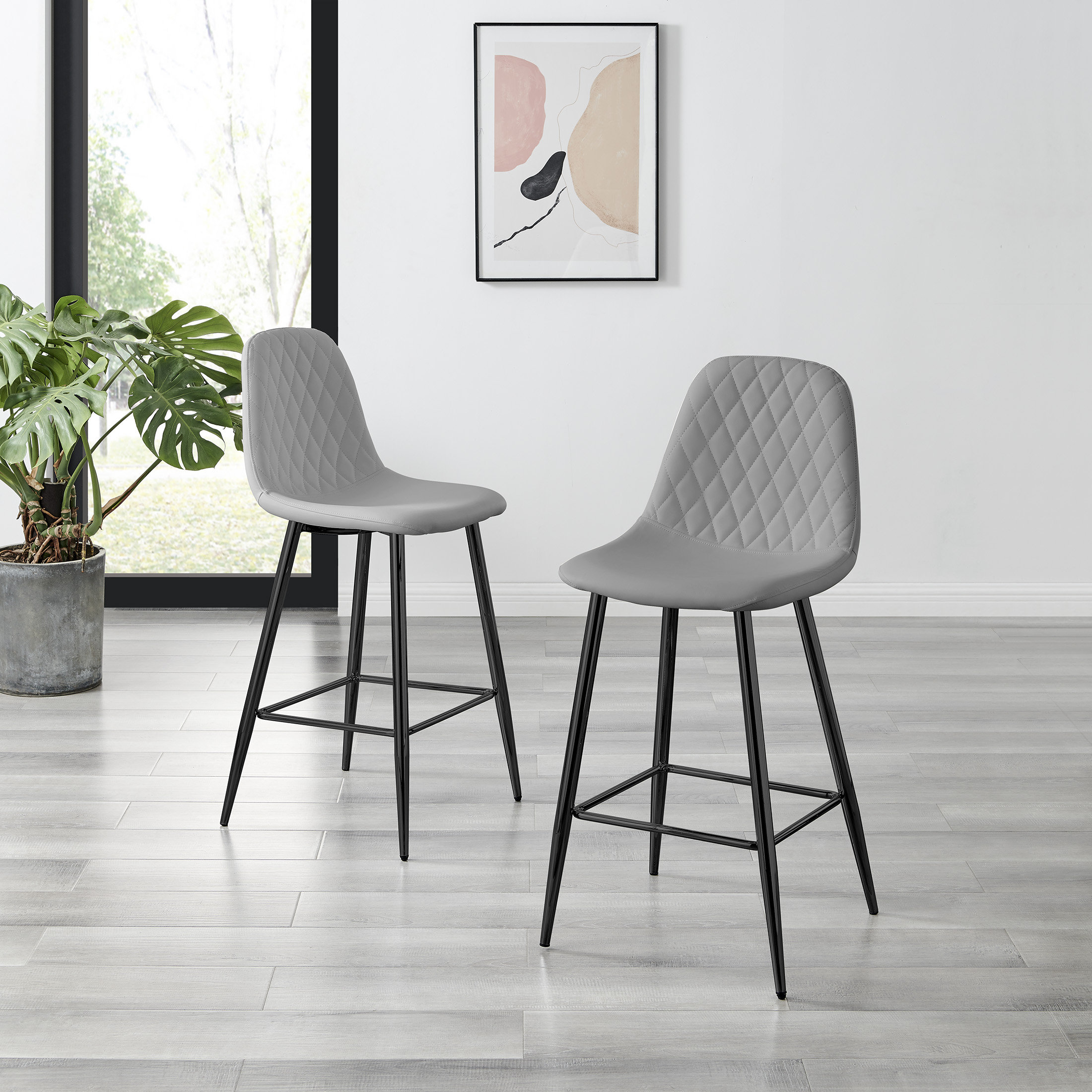 Canora Grey Corova Faux Leather Modern Kitchen Bar Stools - Upholstered ...