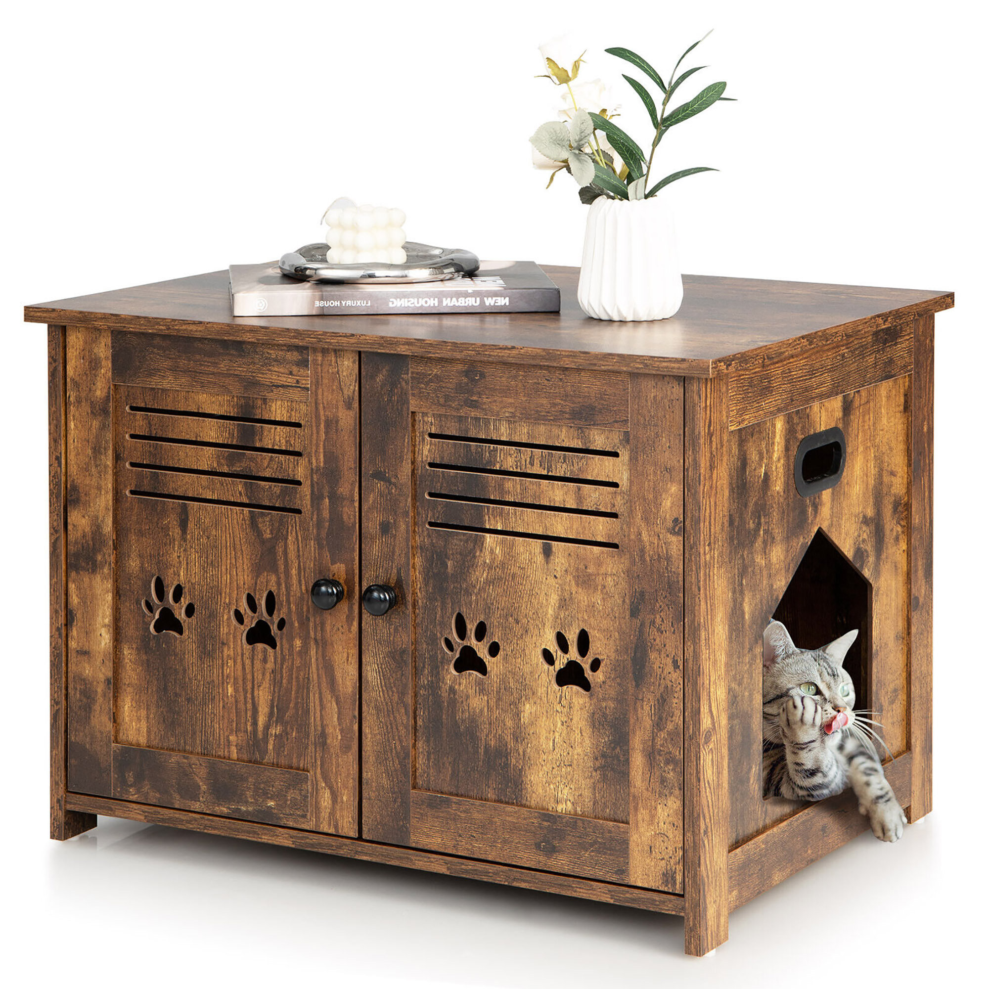 Tucker Murphy Pet™ Cat Litter Box Enclosure Nightstand Cat House W ...