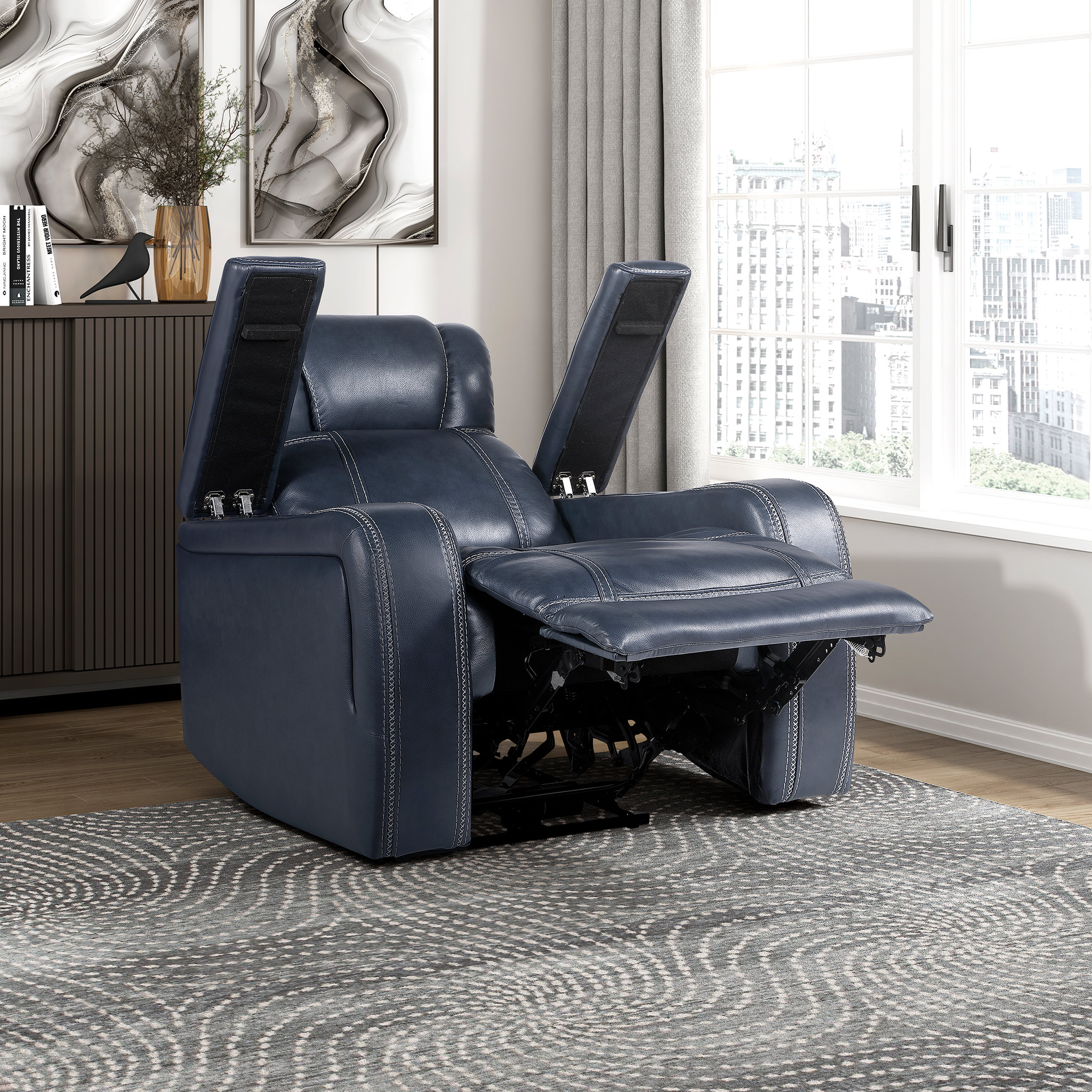 Lark Manor™ Ceana 38"W Top Grain Leather Storage Arm Power Recliner ...