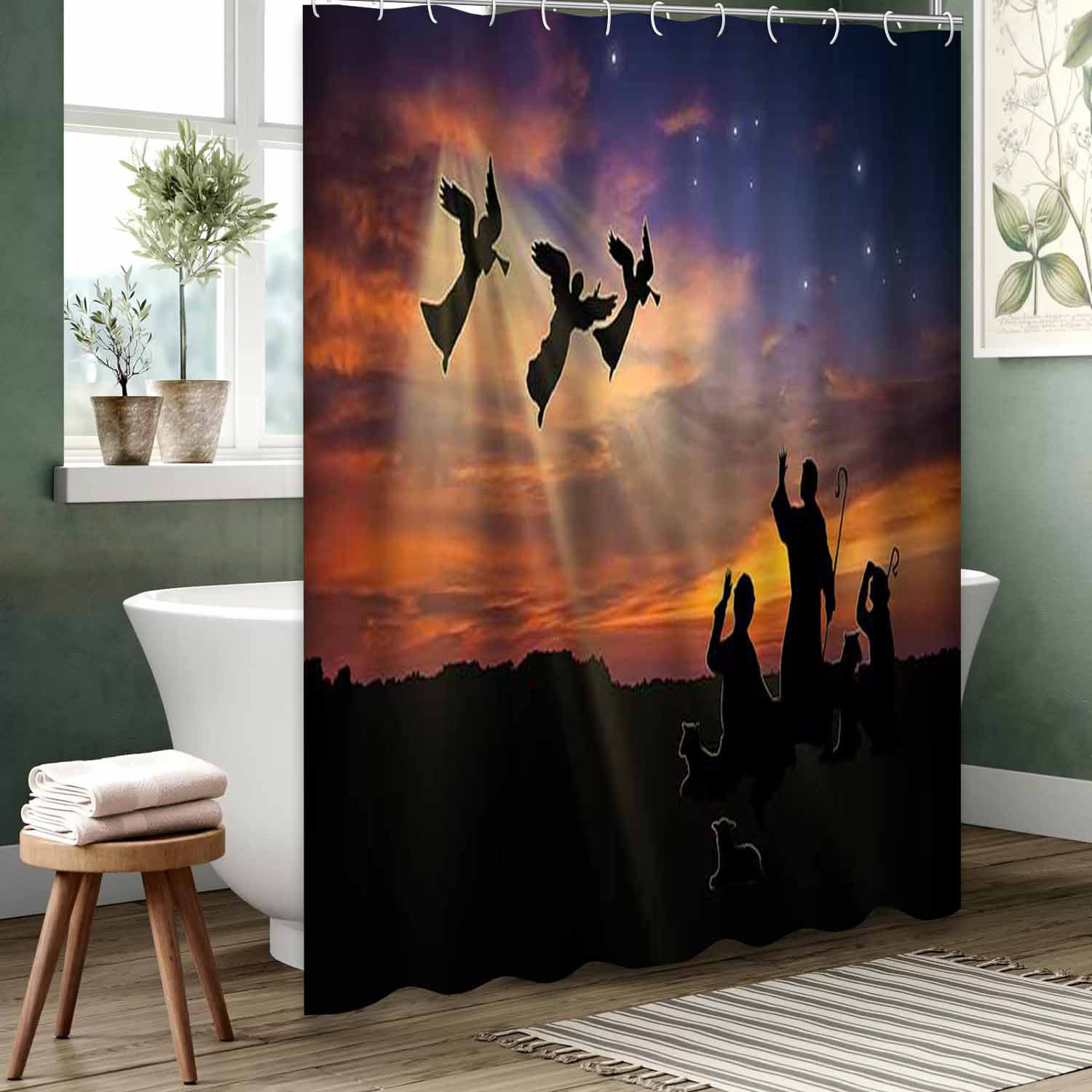 East Urban Home HolyGlow Shower Curtain - Nativity Scene Radiance Bath ...