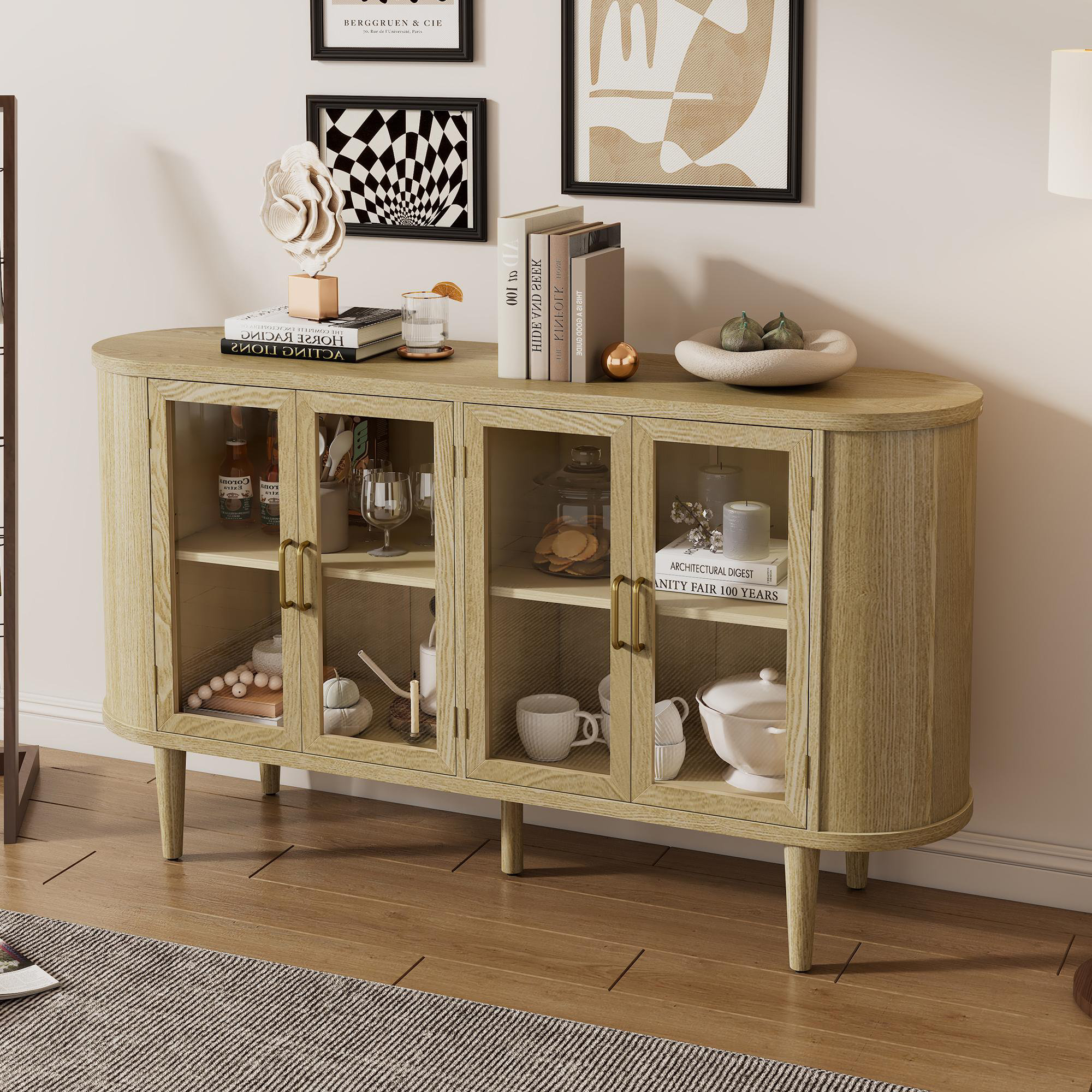 Latitude Run® 4-Door Large Storage Sideboard with Glass Doors | Wayfair