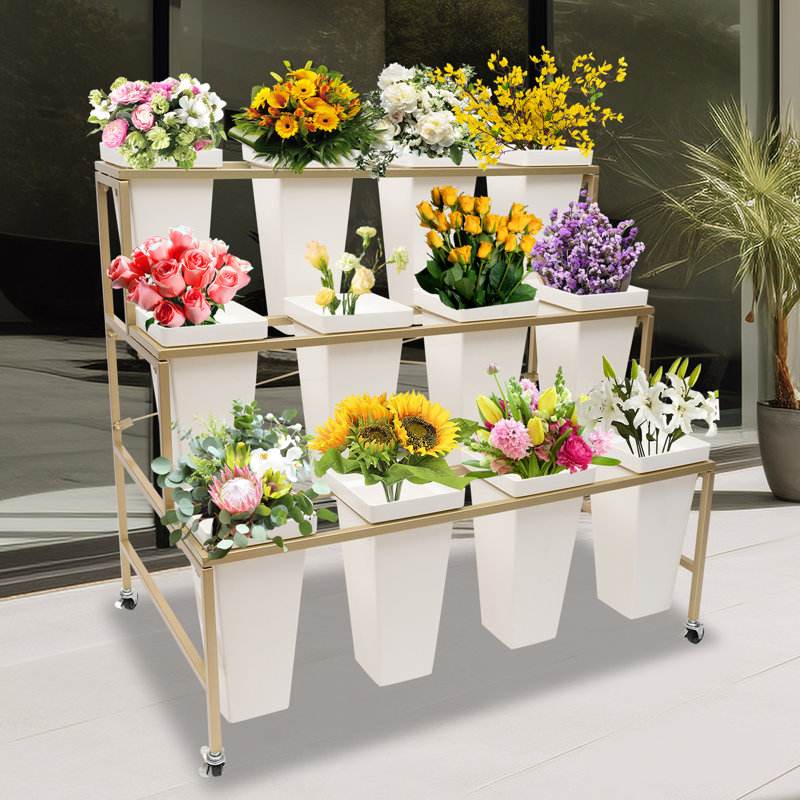 Arlmont & Co. Dovetta 3 Layers Metal Flower Display Stand With Buckets ...