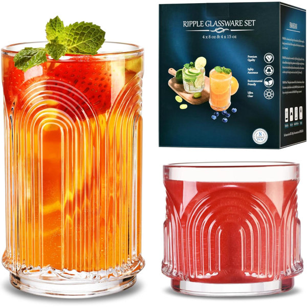 Latitude Run® Arch Design Drinking Glasses Set Of 8, 15 Oz Highball ...