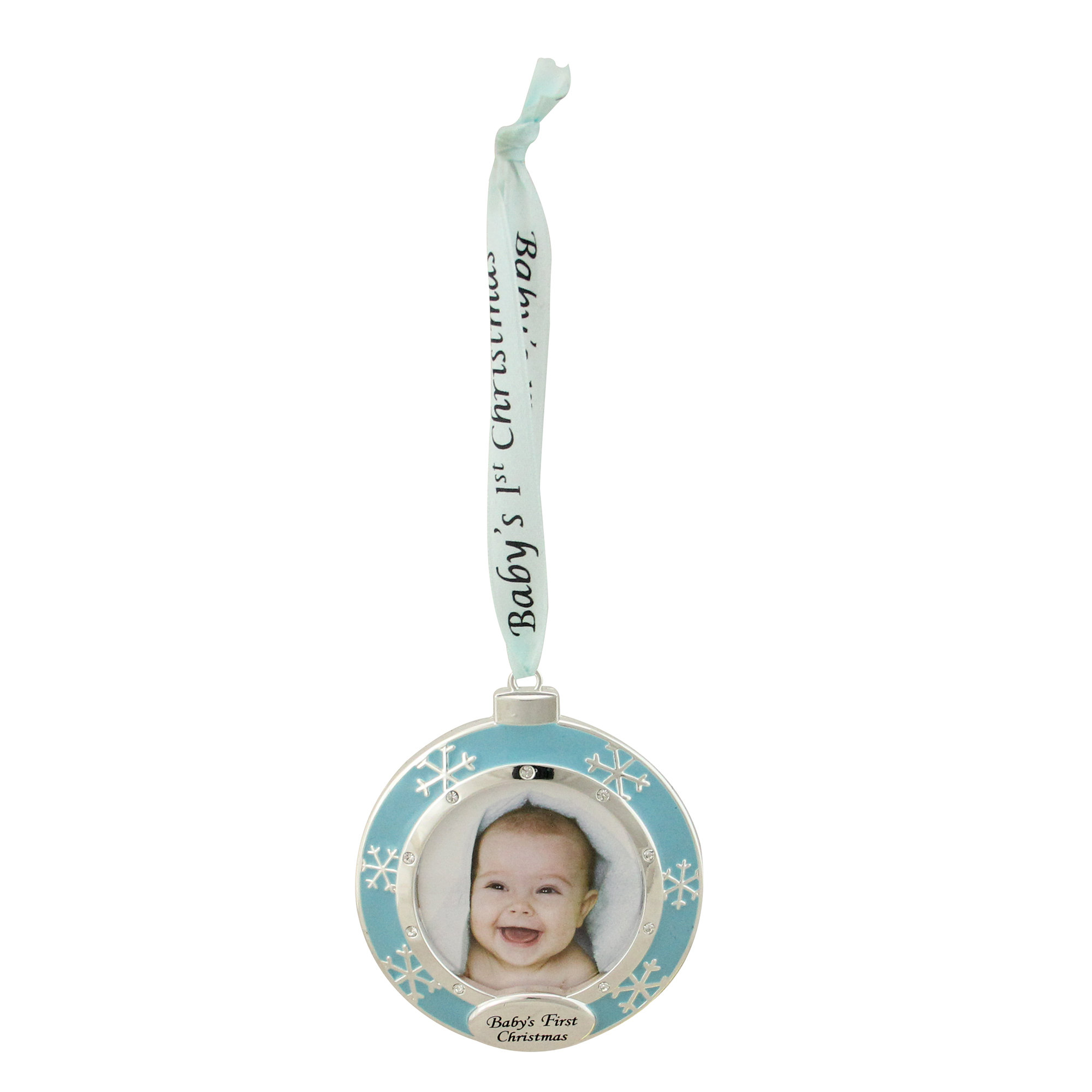 Northlight Seasonal 3" Blue and Silver-Plated Baby's First Christmas ...