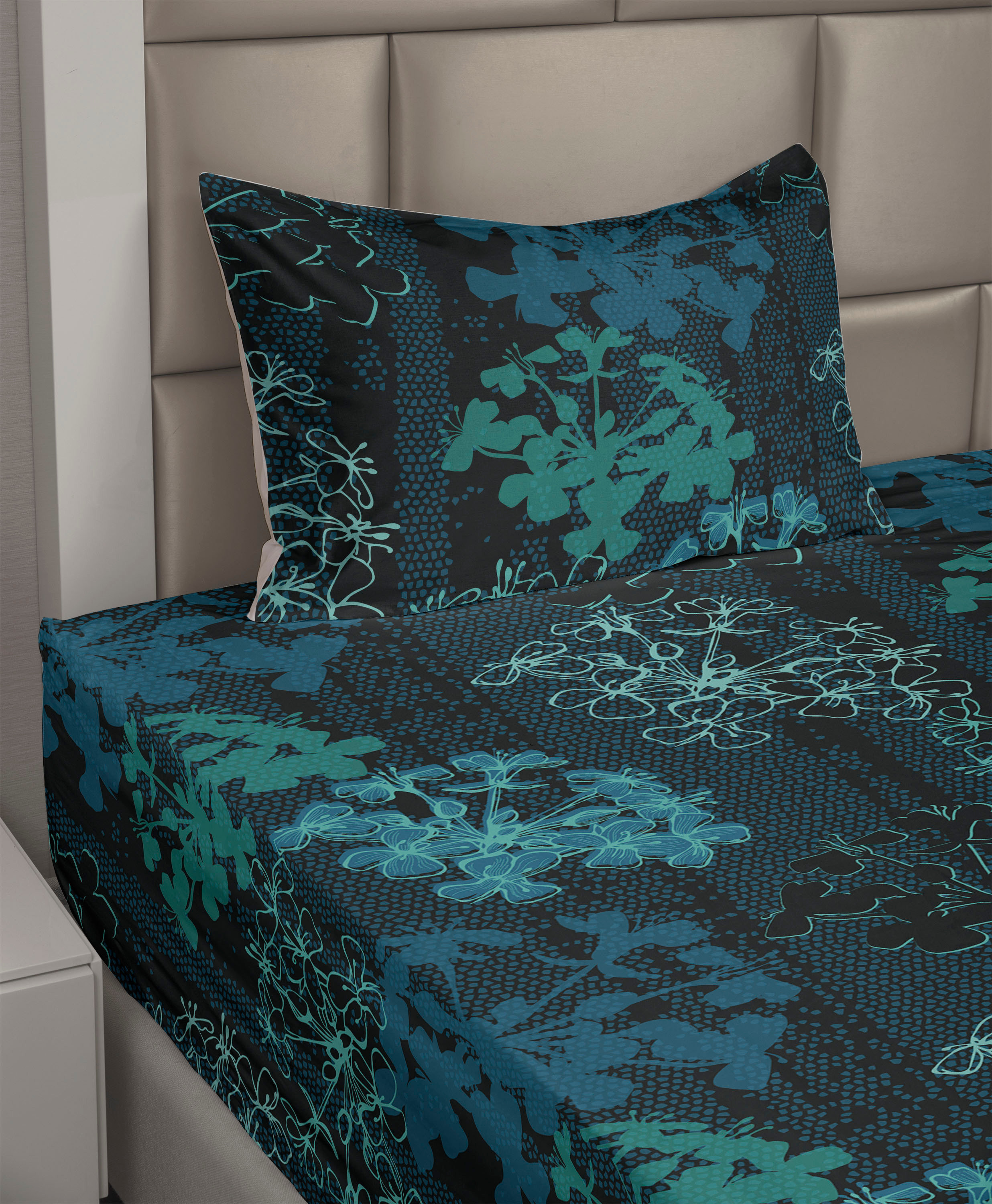 Ambesonne Modern Floral Sheet Set Dark Colors Sakura Seafoam Teal Dark ...